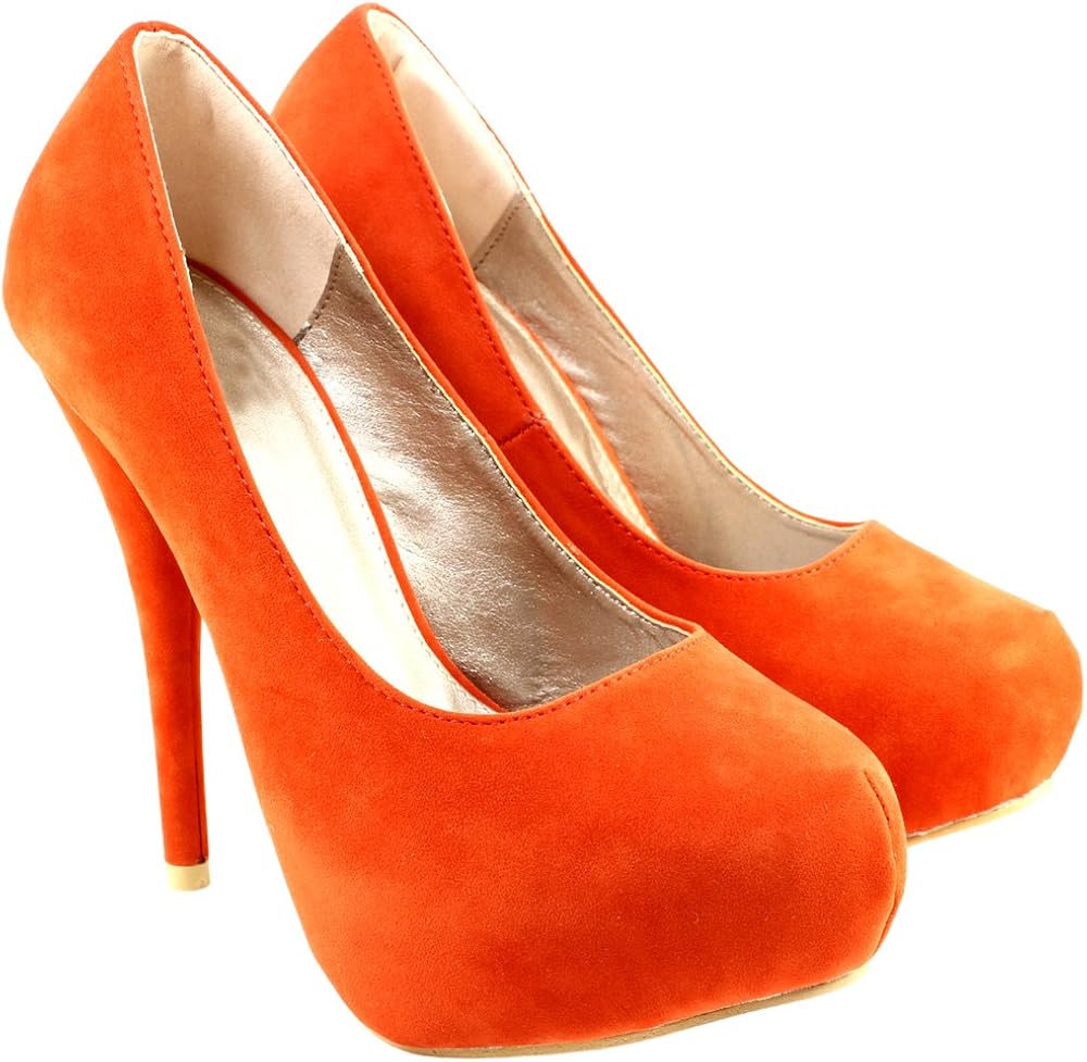 Womens Bright Suede High Heel Court Shoes Red: Amazon.co.uk: Shoes & Bags