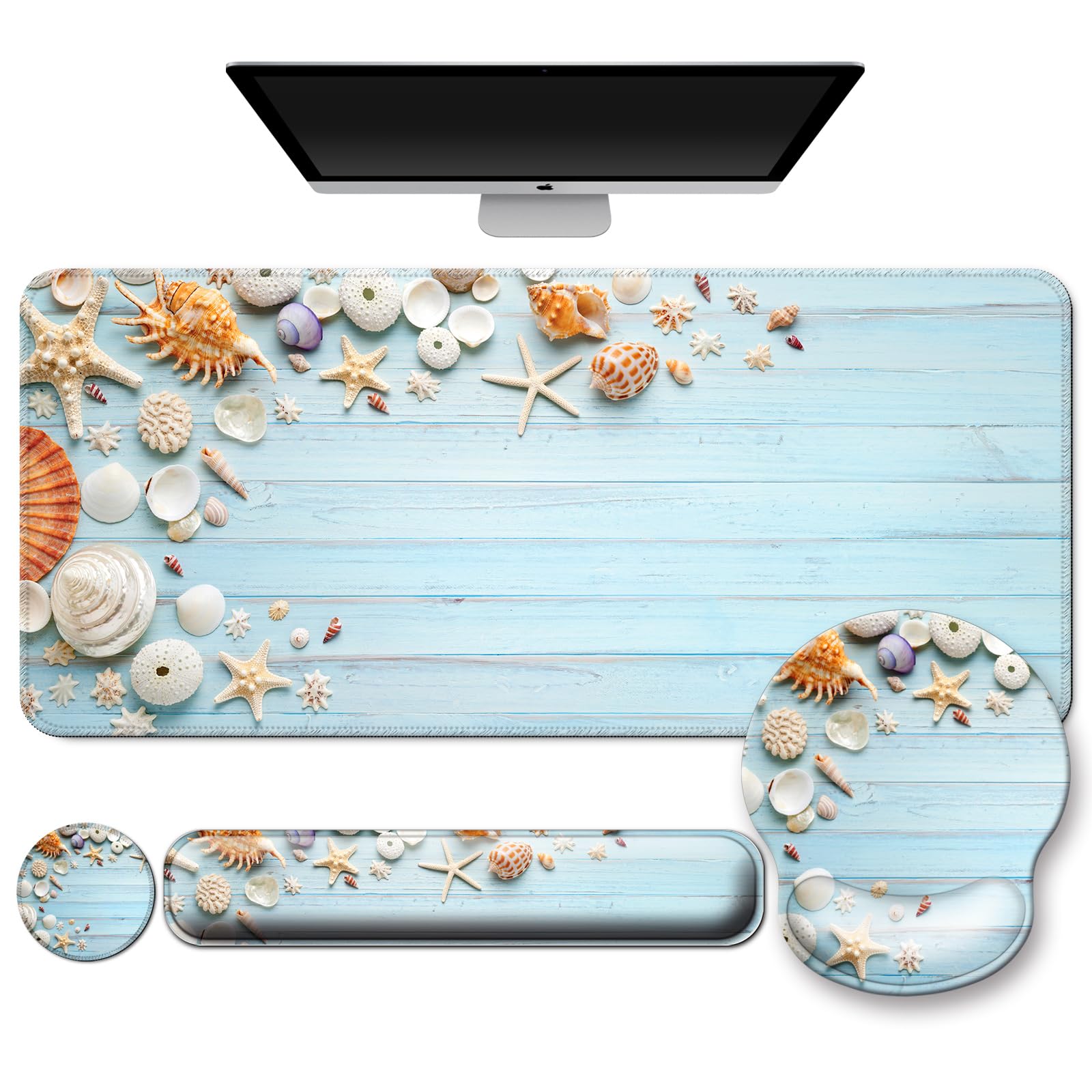 Mouse Pad + Desk Mat + Keyboard Wrist Rest + Coaster 4 in 1 Set, Cute ...