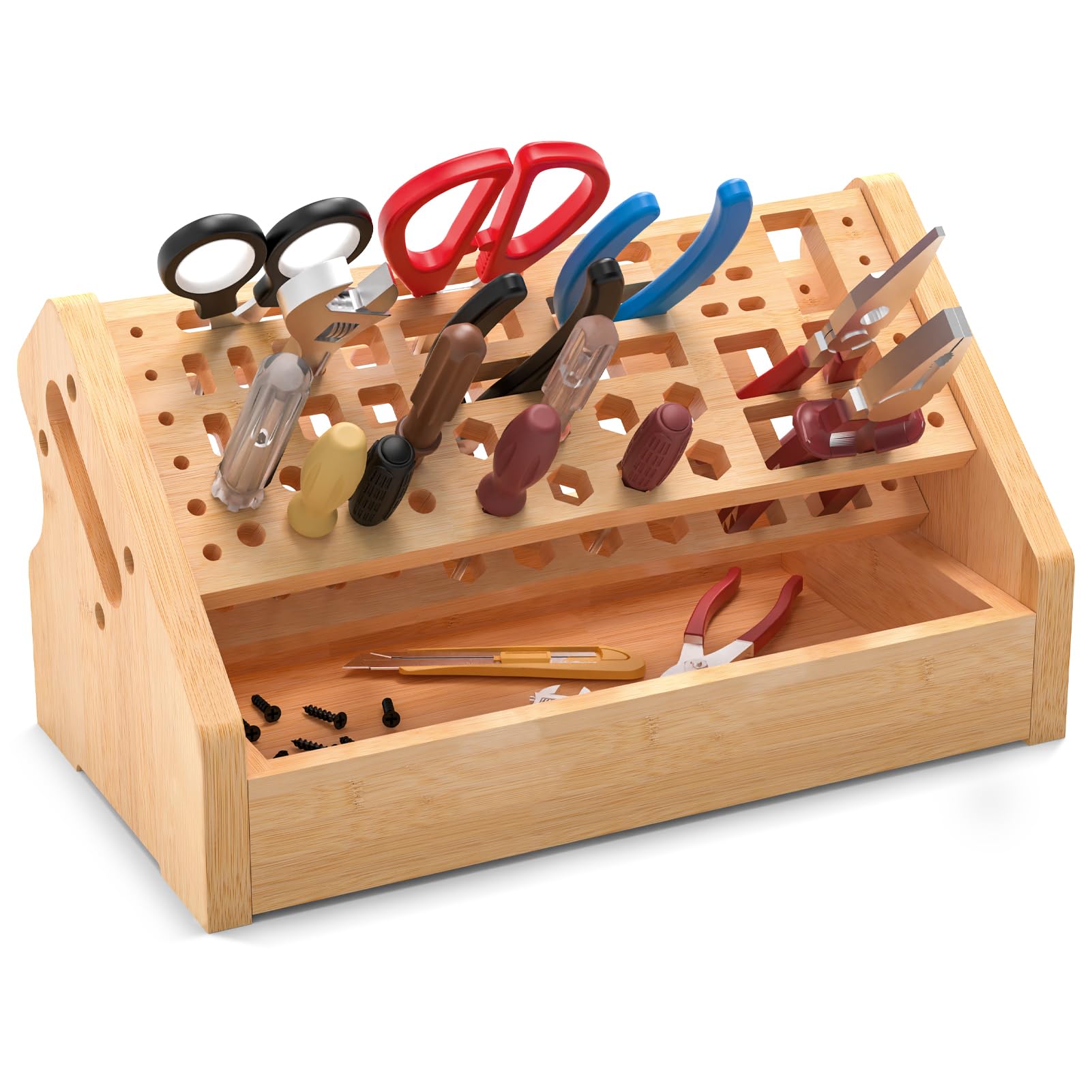Wokyy Bamboo Screwdriver Organizer Rack, Desktop Hand Tools Storage ...