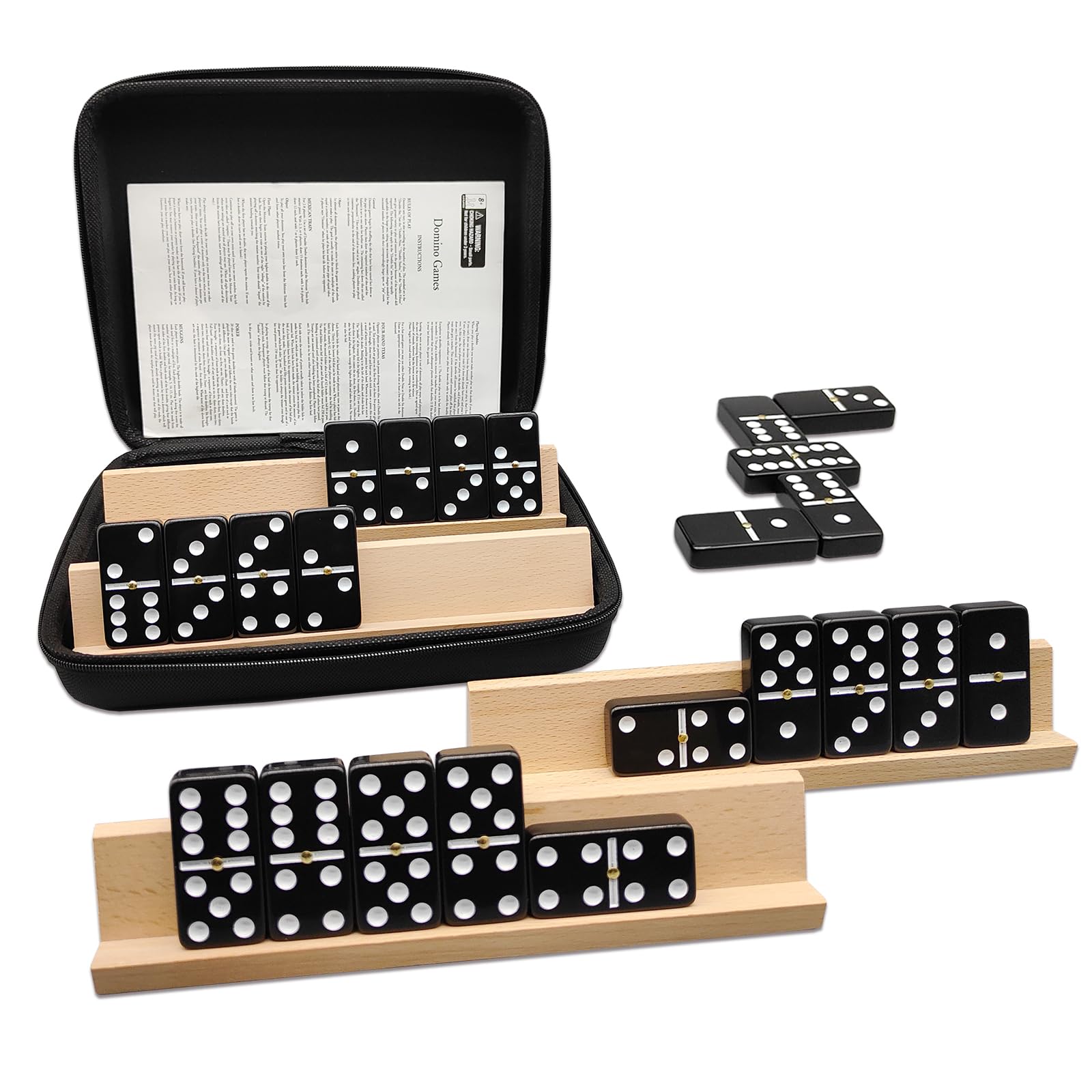 Dominoes Set for Adults with 4 Wooden Racks/Trays, Double Six Dominoes ...