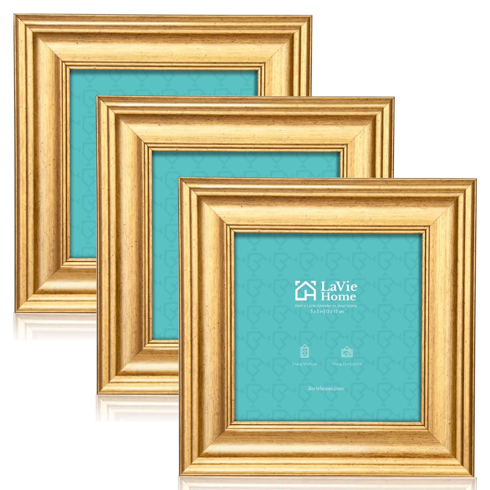 LaVie Home 5x5 Picture Frames (3 Pack, Gold) Square Photo Frame Set ...