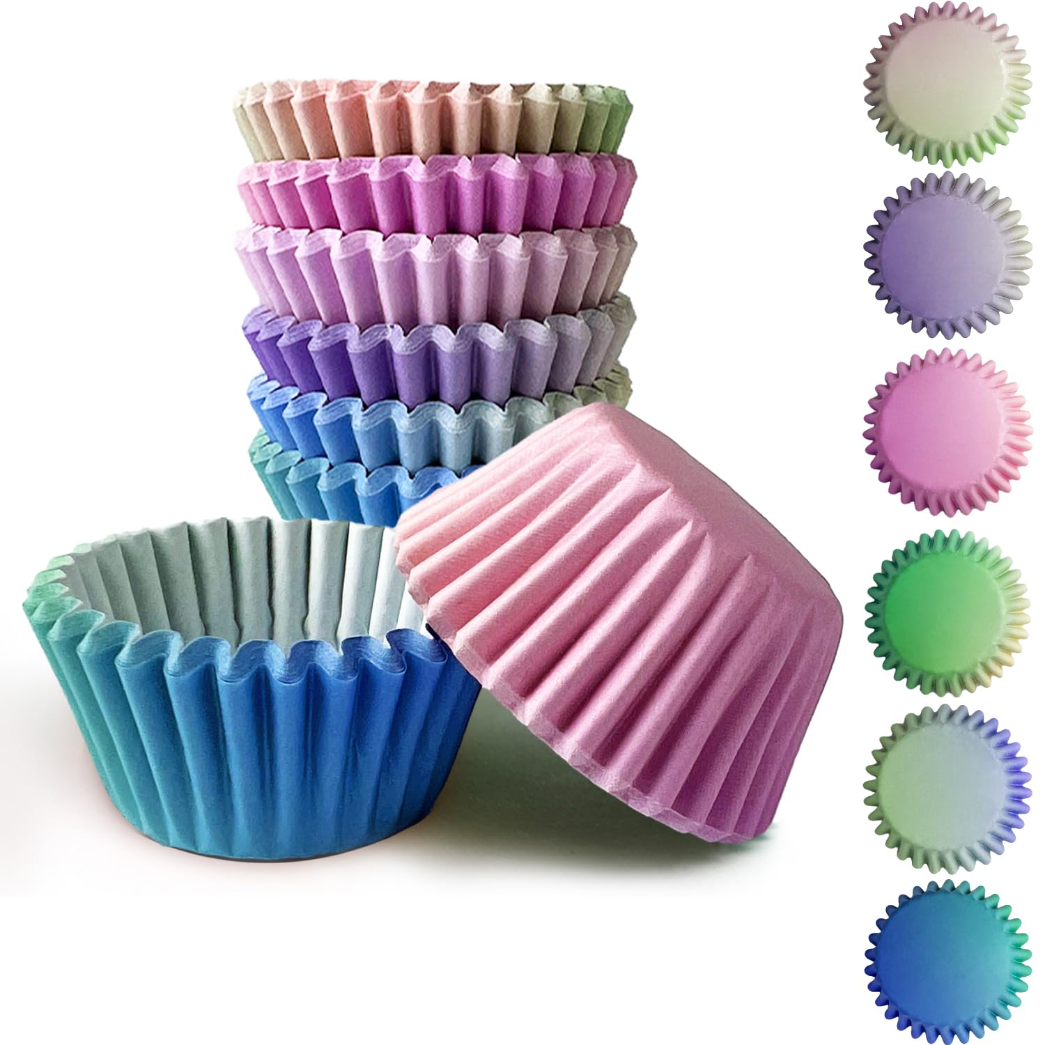 qiqee 300PCS Standard Gradient Cupcake Liners Cupcake Cups 6 Designs ...