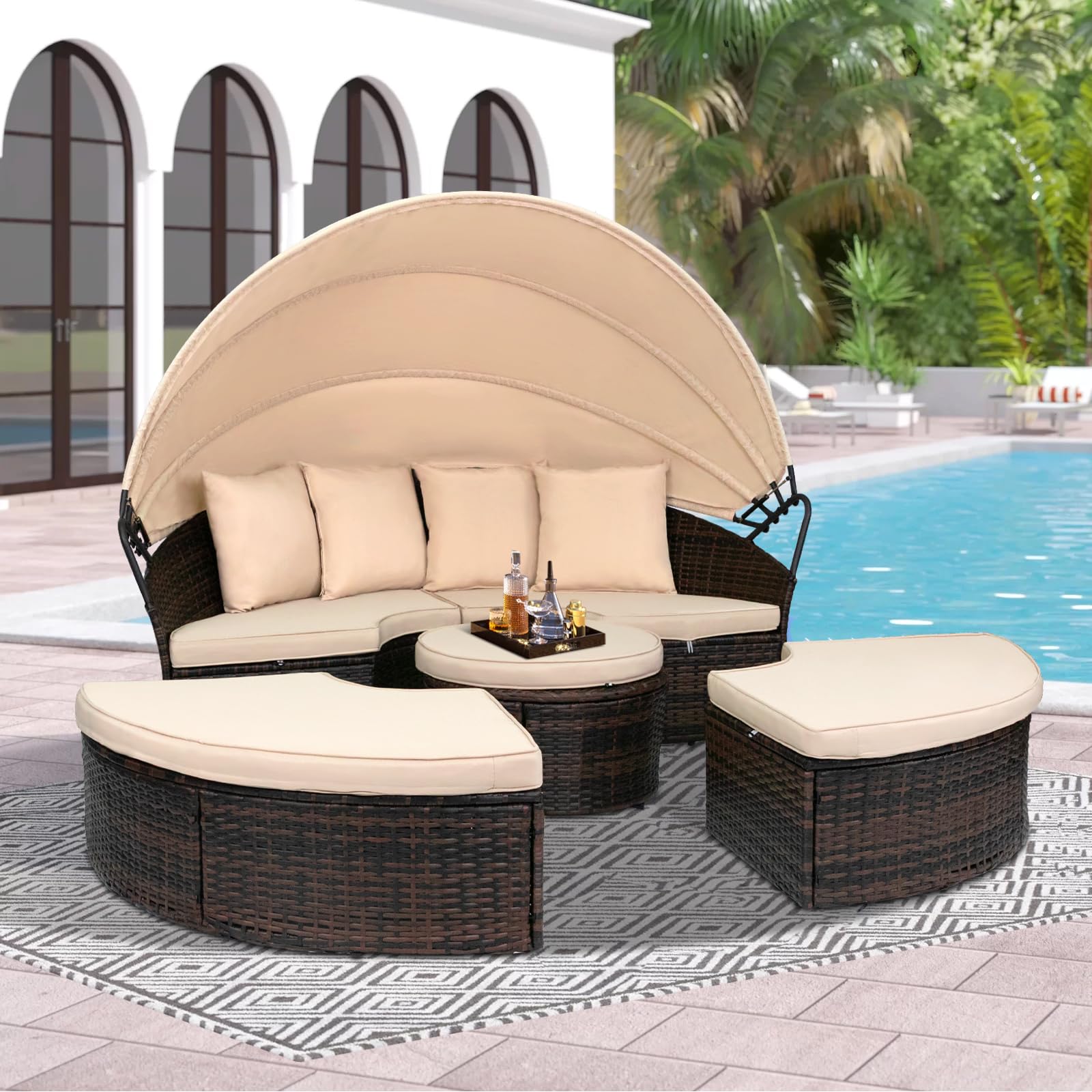 Mua Crownland Outdoor Patio Canopy Bed Round Daybed with Washable ...