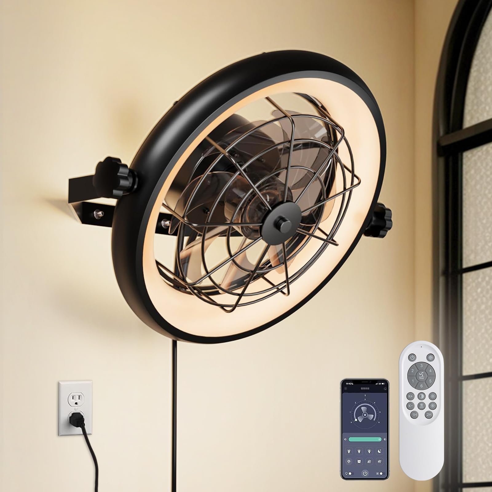 Wall Mount Fan with Remote/App Control, 16" Quiet Wall Mounted Fan with ...