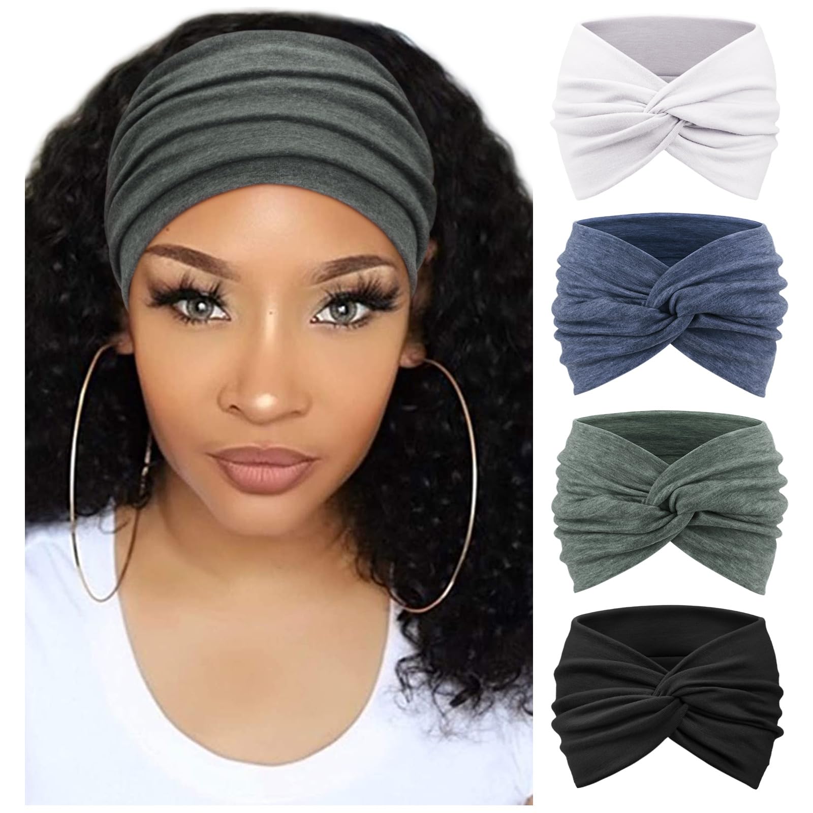 DRESHOW Extra Wide Headbands for Women Cotton Turban Knotted Bandana ...