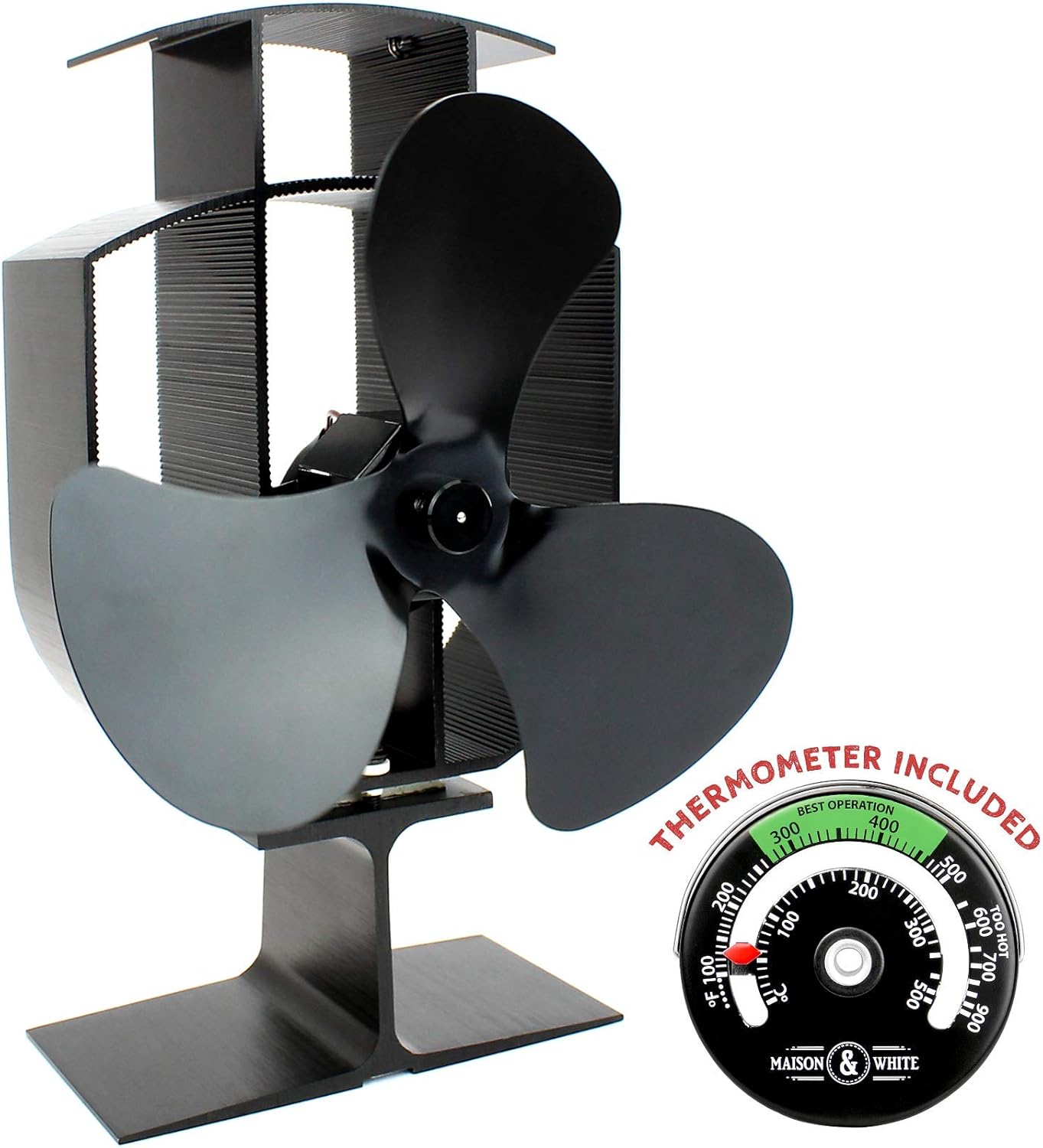 Heat Powered 3 Blade Stove Fan with Thermometer | Silent Operational ...