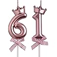 Amazon.com: AOOLADA 61st Birthday Candles, Rose Gold 61 Year Old Number ...