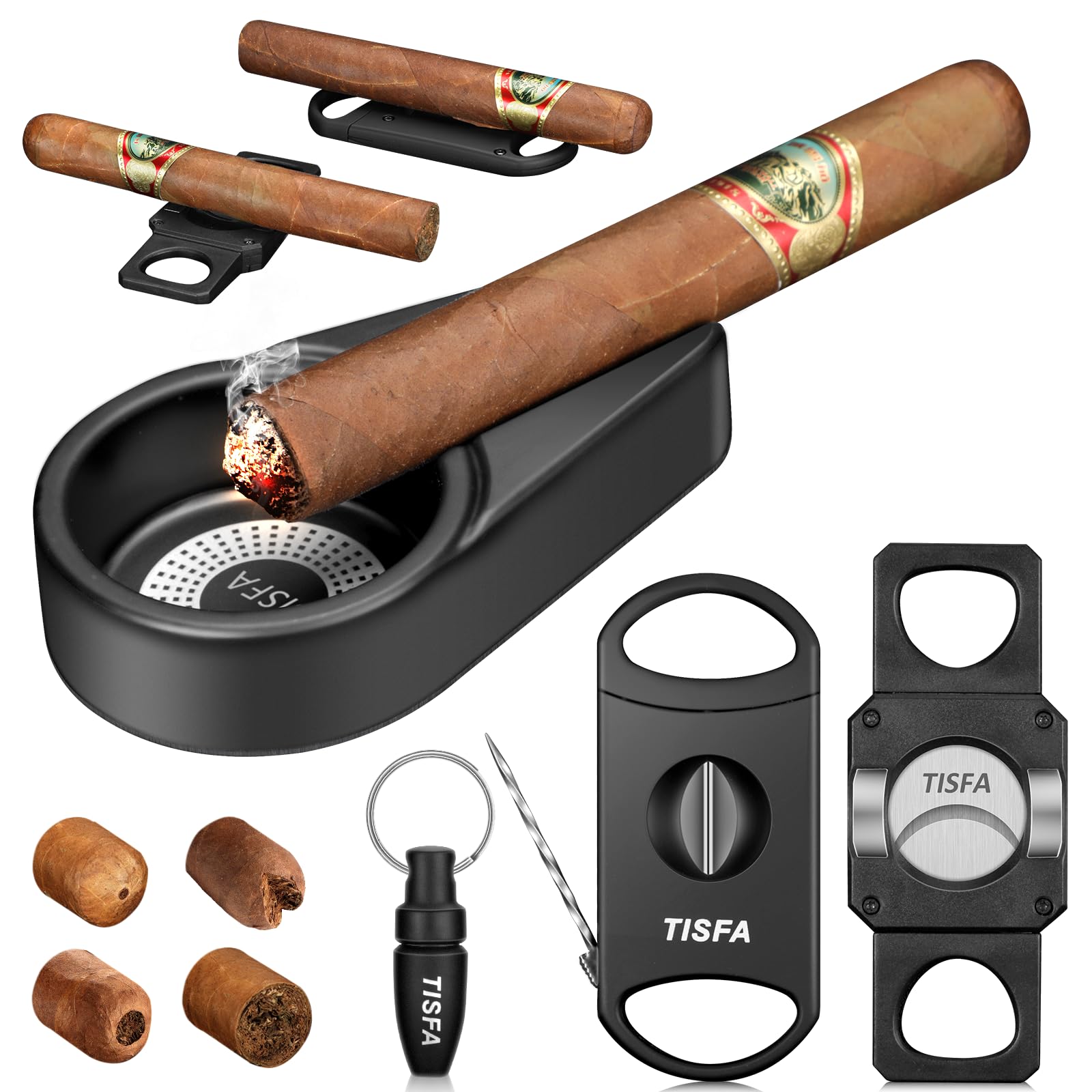 TISFA Cigar Ashtray Set, Portable Ash tray for Outdoor, Hole Punch, V ...