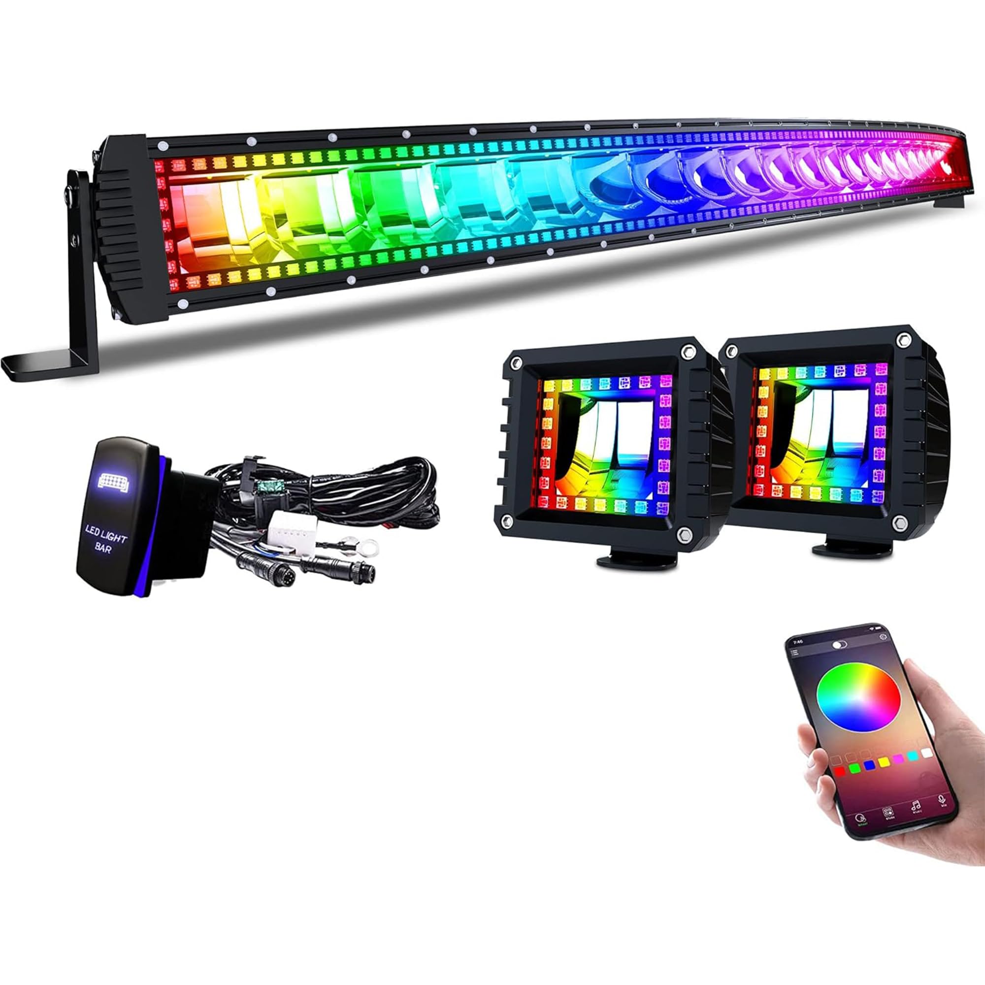 Lpteso RGBW 52Inch 300W Curved LED Light Bar with RGB Halo Ring Chasing ...