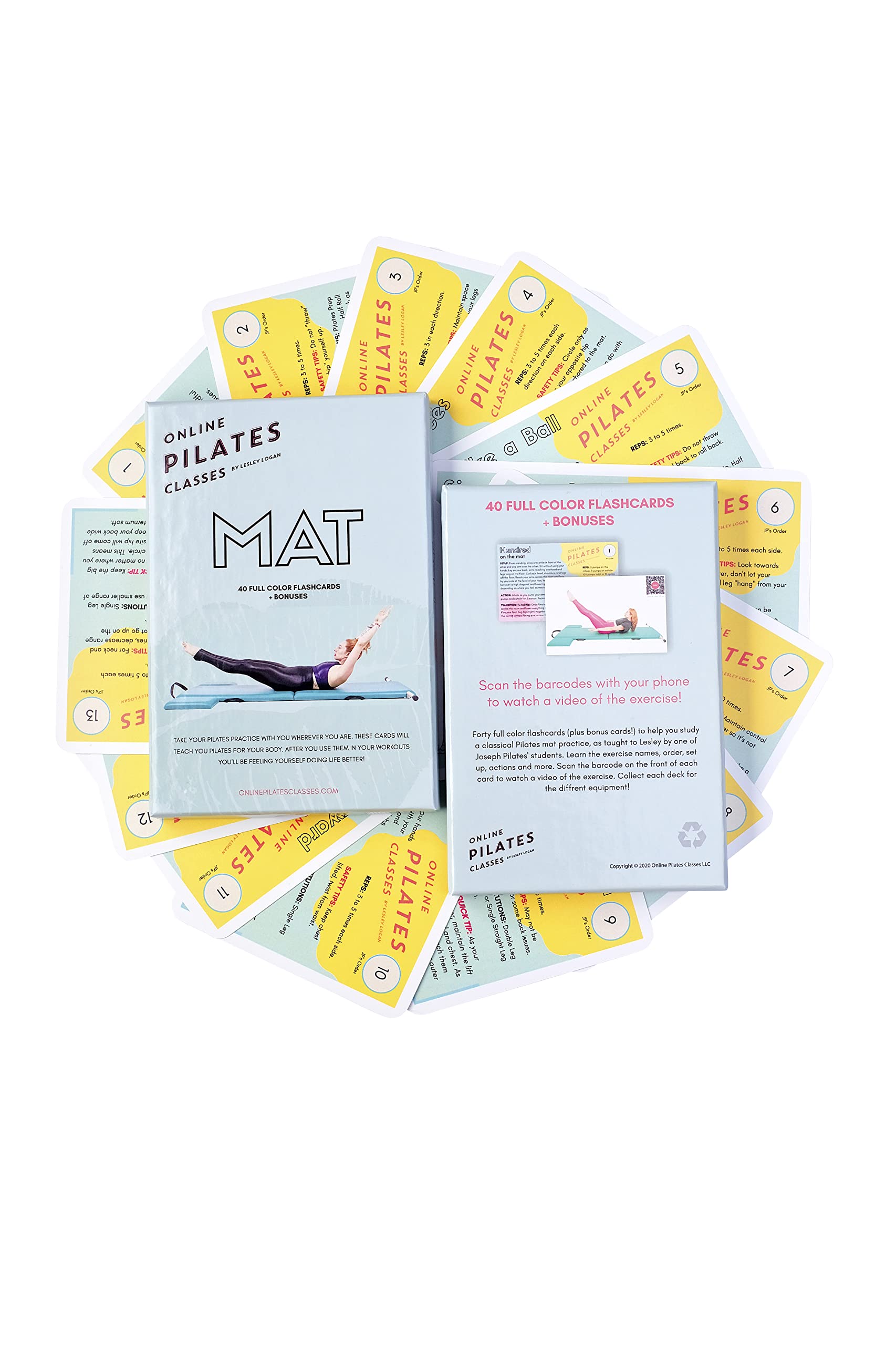 OnlinePilatesClasses Mat Pilates Workout Cards with Video Tutorials, 42 ...