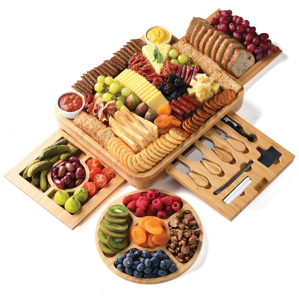 Bamboo Charcuterie Boards Gift Set - Simple Meat and Cheese Board Set ...