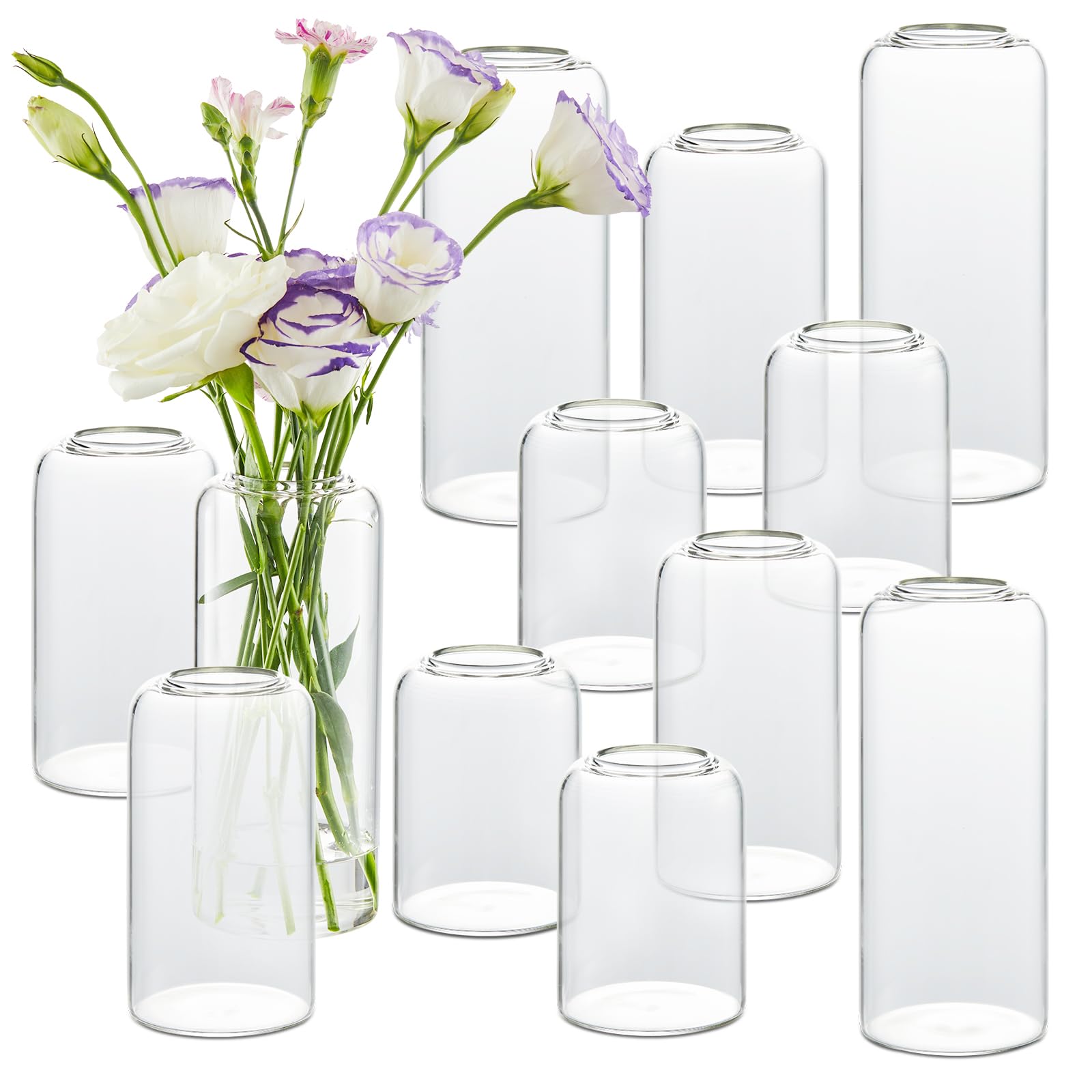 Vases In Bulk Set of 12, Glass Small Vases for Flowers, Modern Cylinder ...