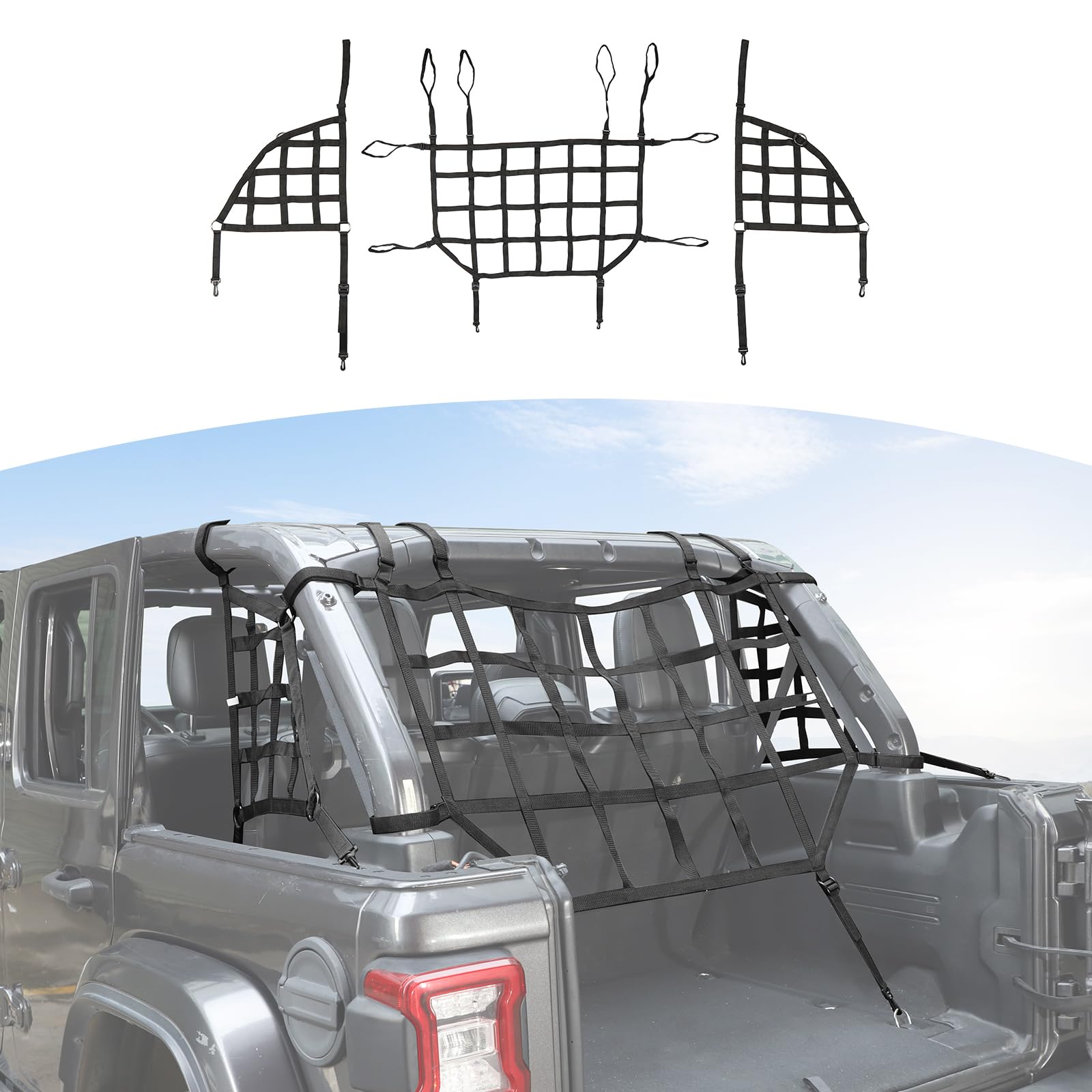 RT-TCZ for Wrangler JL Mesh Roof Top Net Restraint Luggage Rack ...