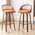 Amazon.com: YOUUGIOR 26" Swivel Rattan Bar Stools Set of 2,Mid-Century Modern Orange Faux ...
