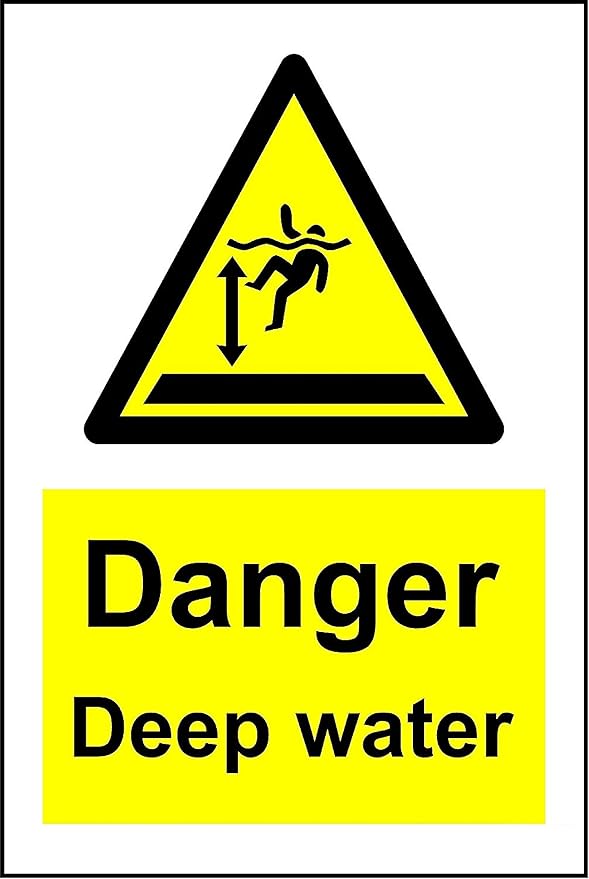 Danger deep water safety sign - 1.2mm rigid plastic 300mm x 200mm ...