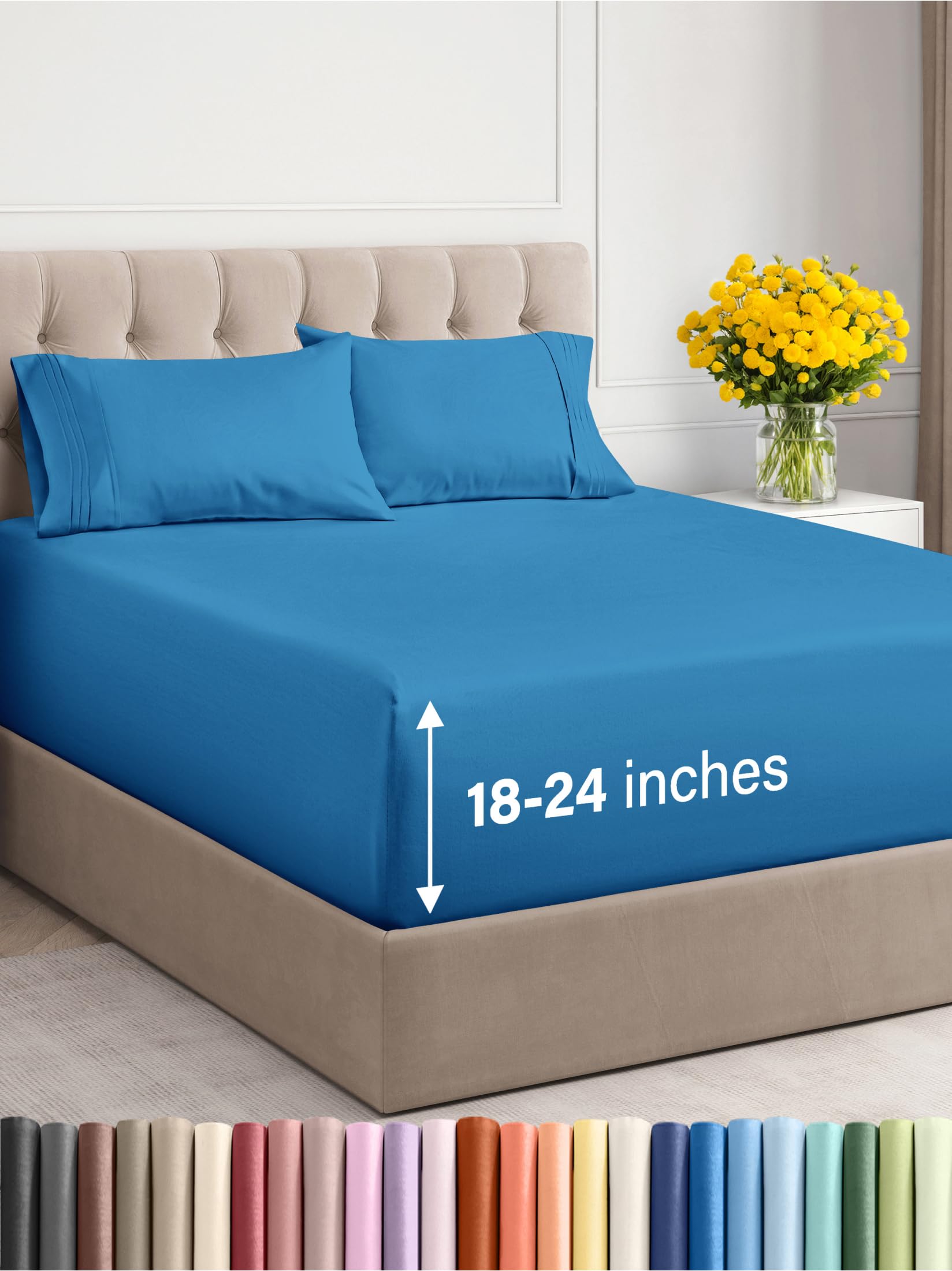 Extra Deep Pocket King Sheets - 4 Piece Breathable & Cooling Bed Sheets ...