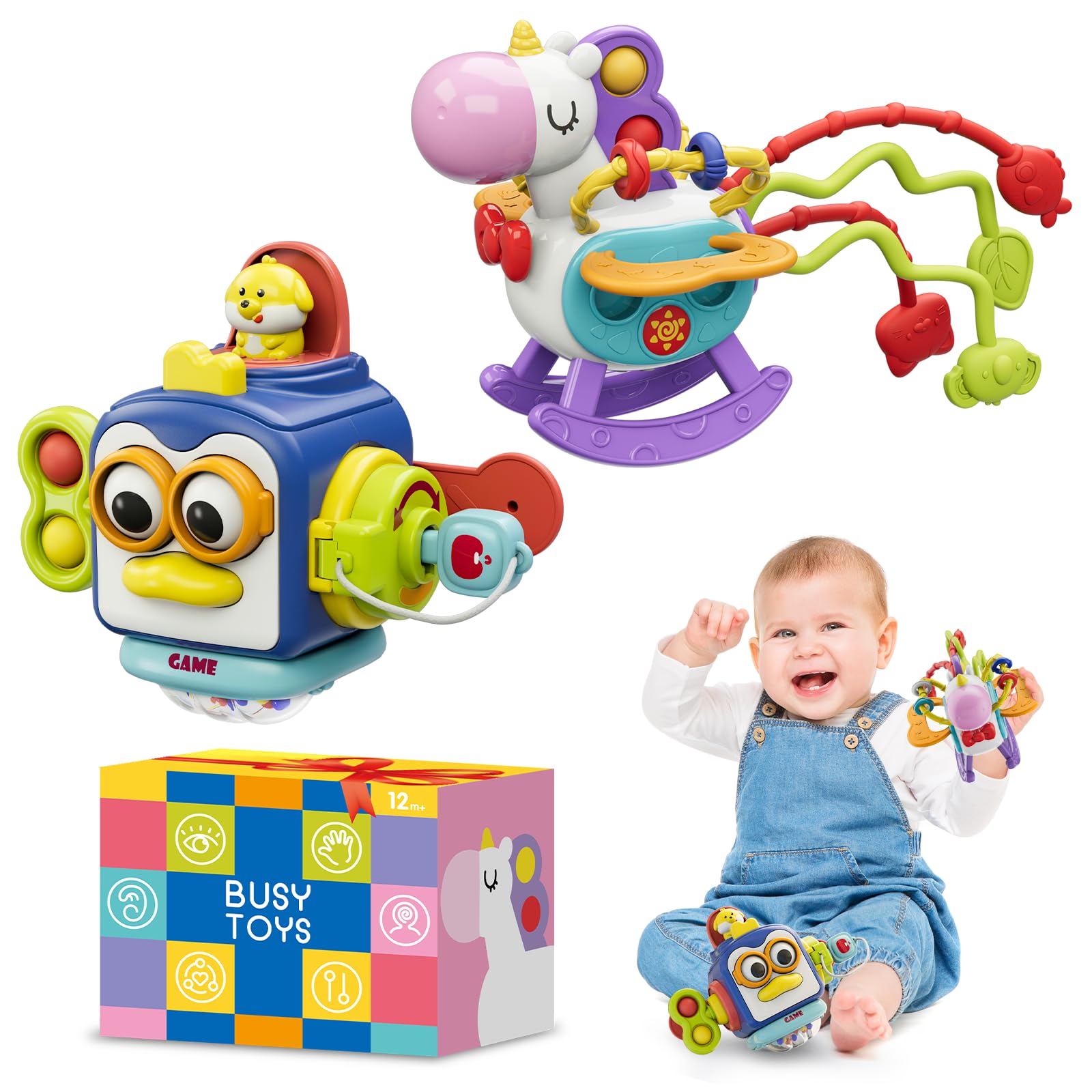 Busy Board 1+ Year Old Busy Cube Toy For Toddlers Kids, 10 In 1 ...