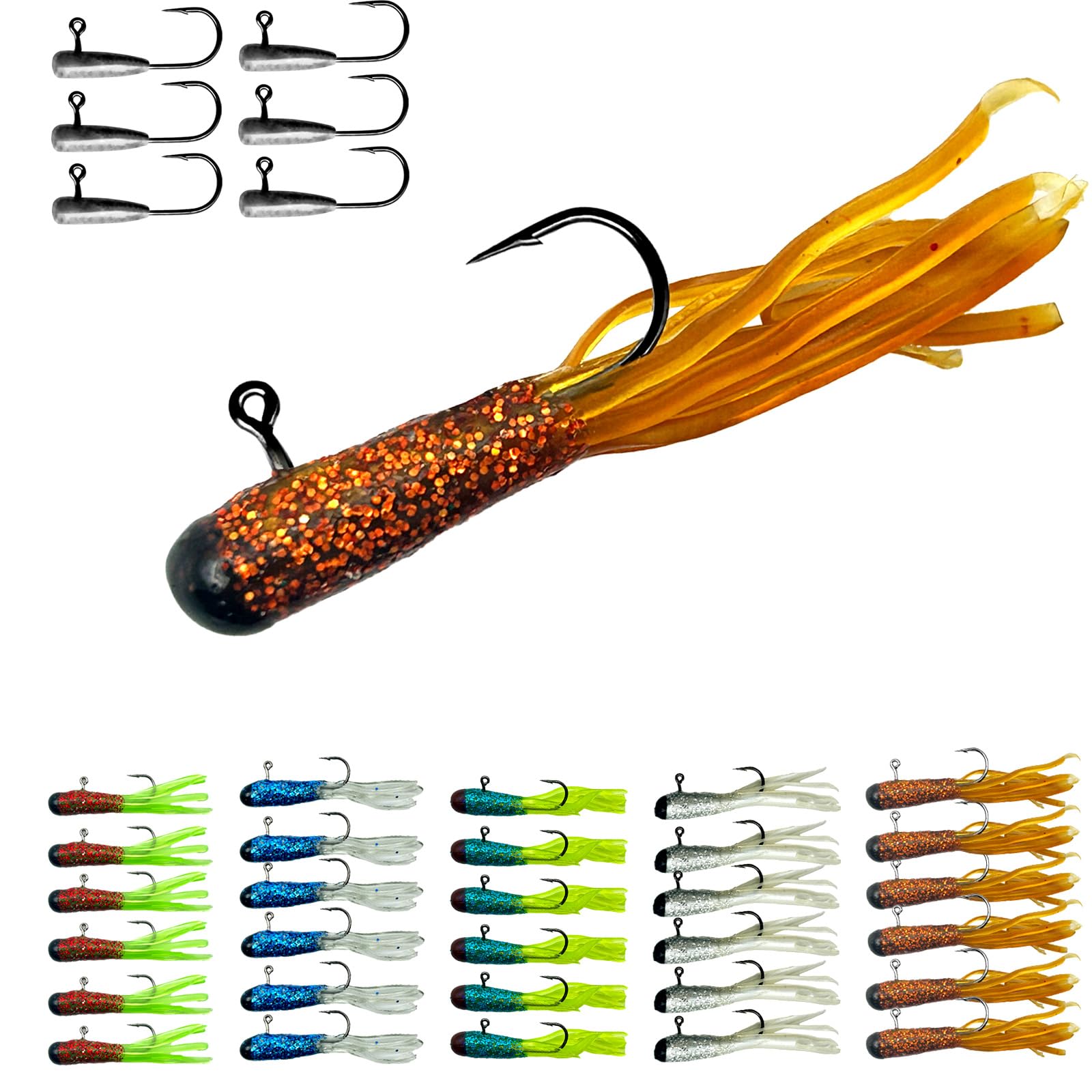 Pfeibk 60PCS Tube Baits Fishing Soft Plastic Lures, Tube Jigs Heads ...