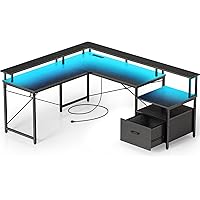Amazon.com: Rolanstar Computer Desk with File Drawer, 68" L Shaped Desk ...