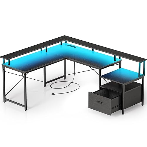 Rolanstar L Shaped Gaming Desk with Drawers, 64" Reversible Computer ...
