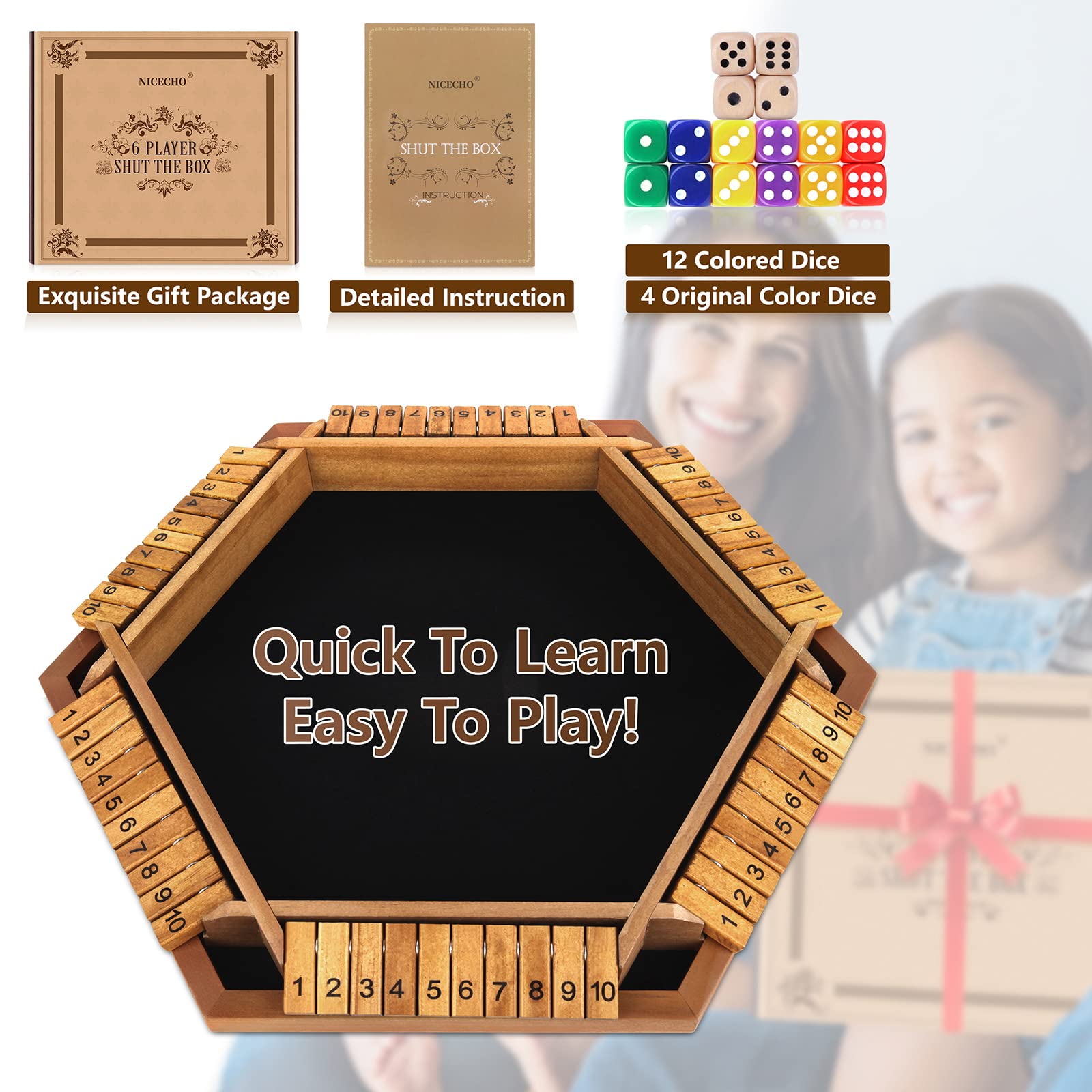 Mua Nicecho 2-6 Players Shut The Box Dice Game, Wooden Board Table Math ...