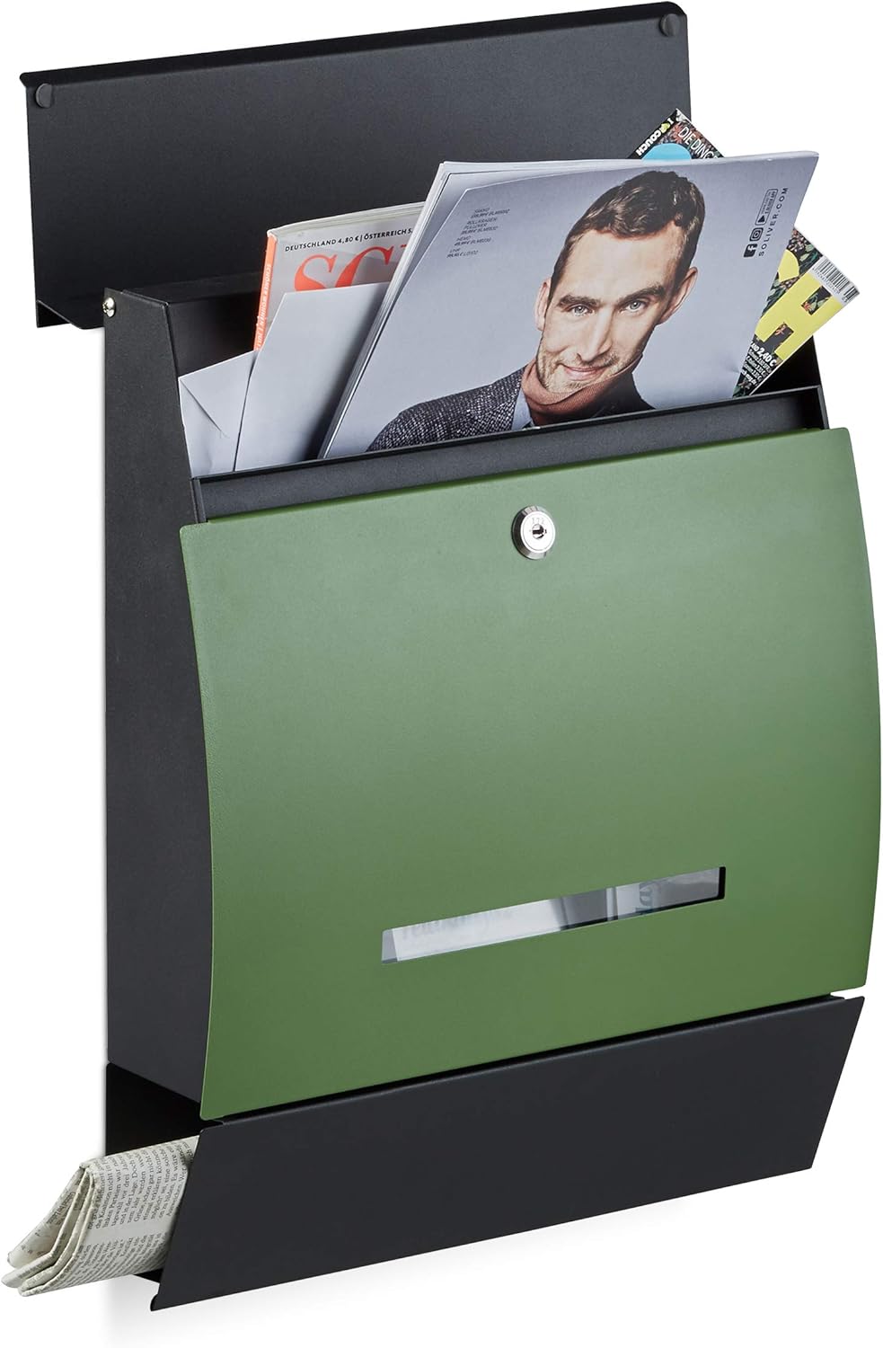 Relaxdays Design Letterbox with Newspaper Slot, Powdercoated, HxWxD: 45 ...