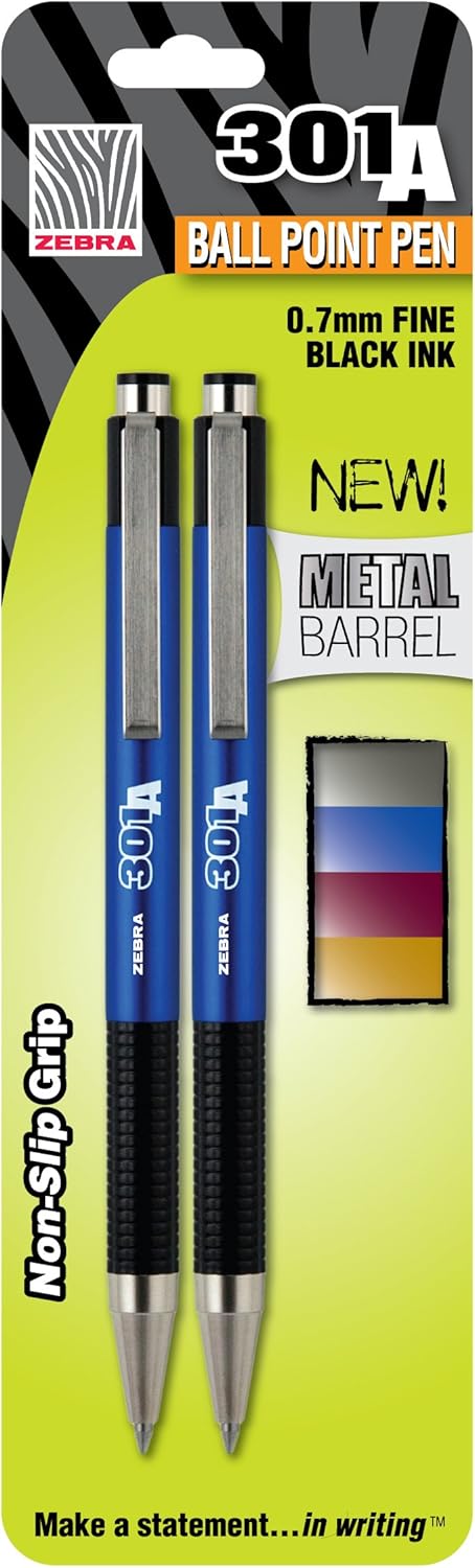Amazon.com : Zebra 301A Ballpoint Aluminum Retractable Pen, Fine Point ...