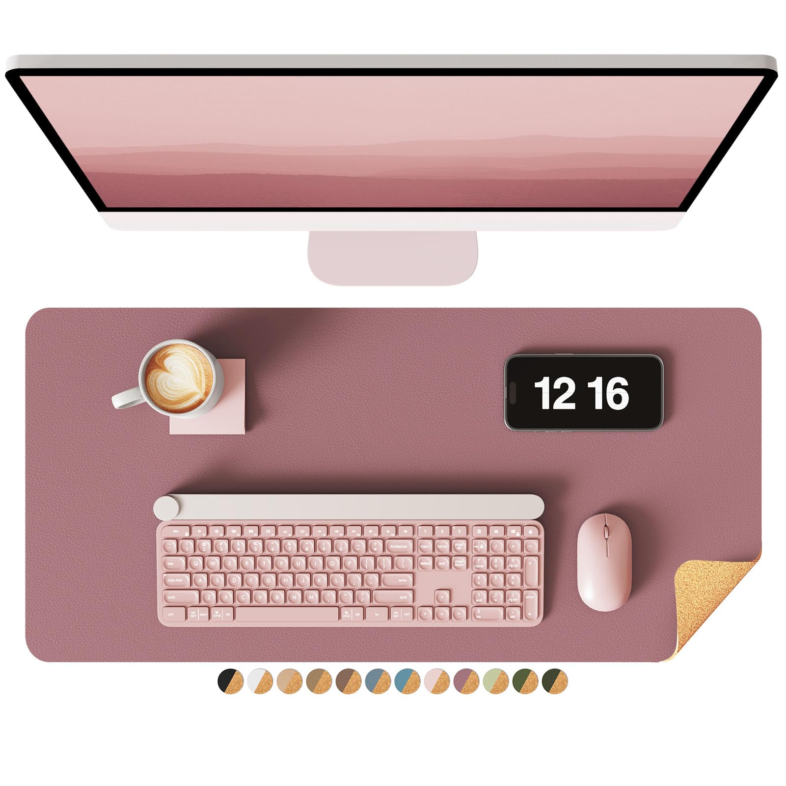 YSAGi Double-Sided Desk Pad, Leather Desk Mat, Eco Cork Desk Pad ...