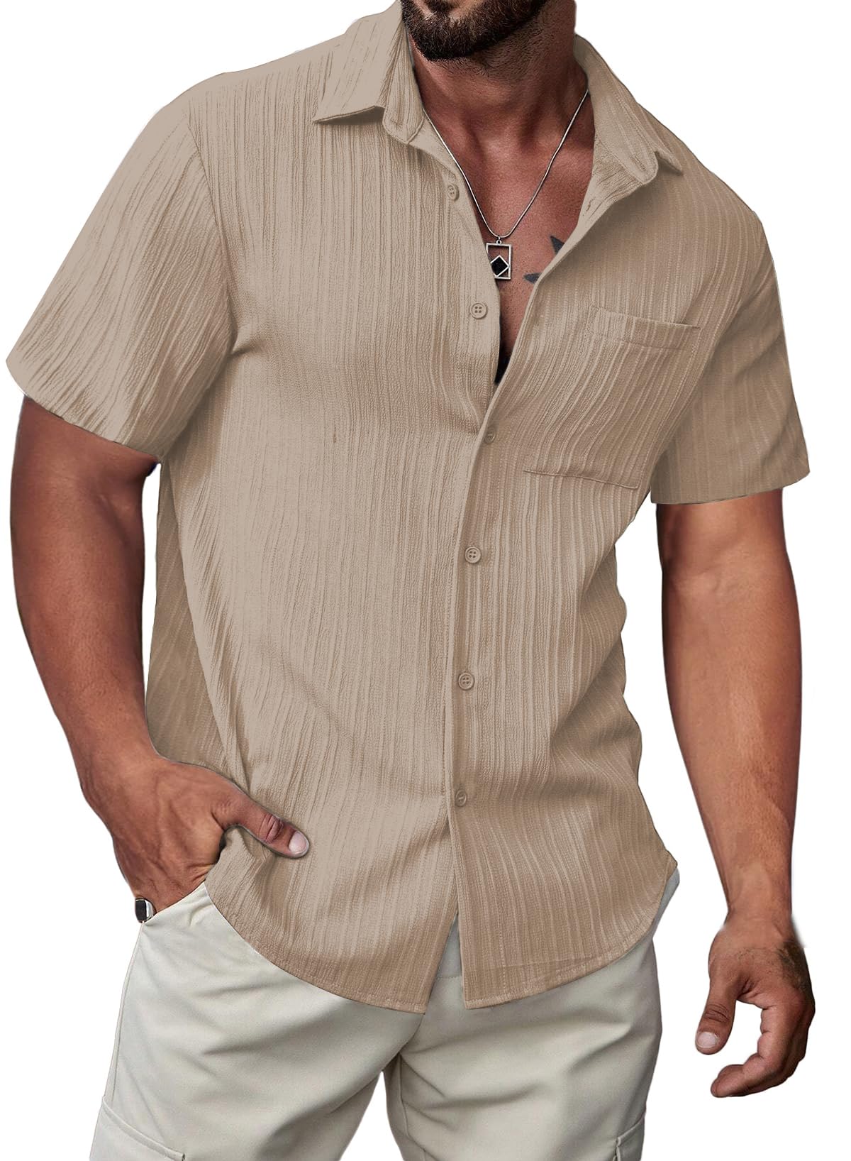 JMIERR Mens Shirts Short Sleeve Textured Casual Button Down Shirt for ...