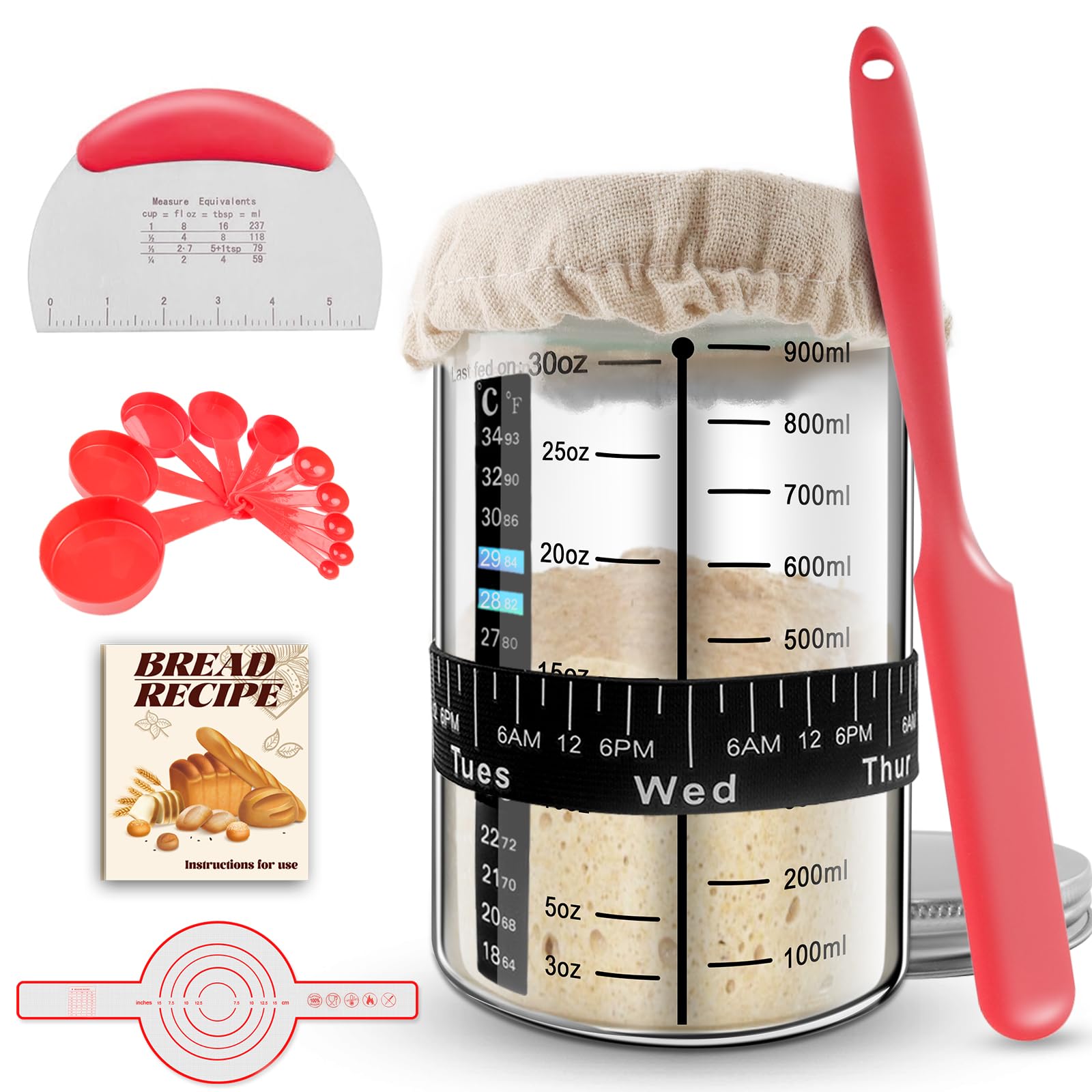 ASIEAO Sourdough Bread Starter Kit - 34 oz Large Glass Sourdough ...