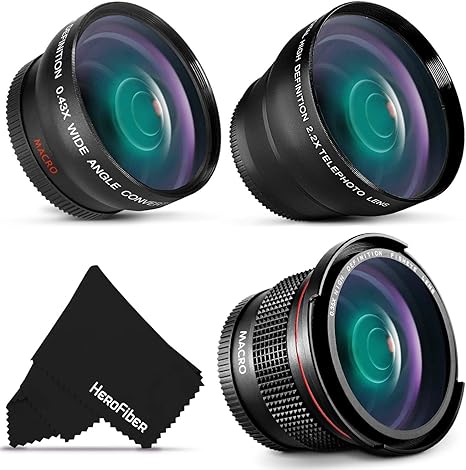 Amazon.com : 58mm Lens Attachment Kit Includes: Wide-Angle and 2X Telephoto Zoom Lenses, Fisheye ...
