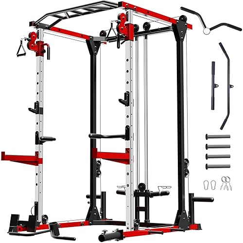 VANSWE Power Cage, 2000LBS Power Rack with LAT Pulldown, Home Gym Squat ...