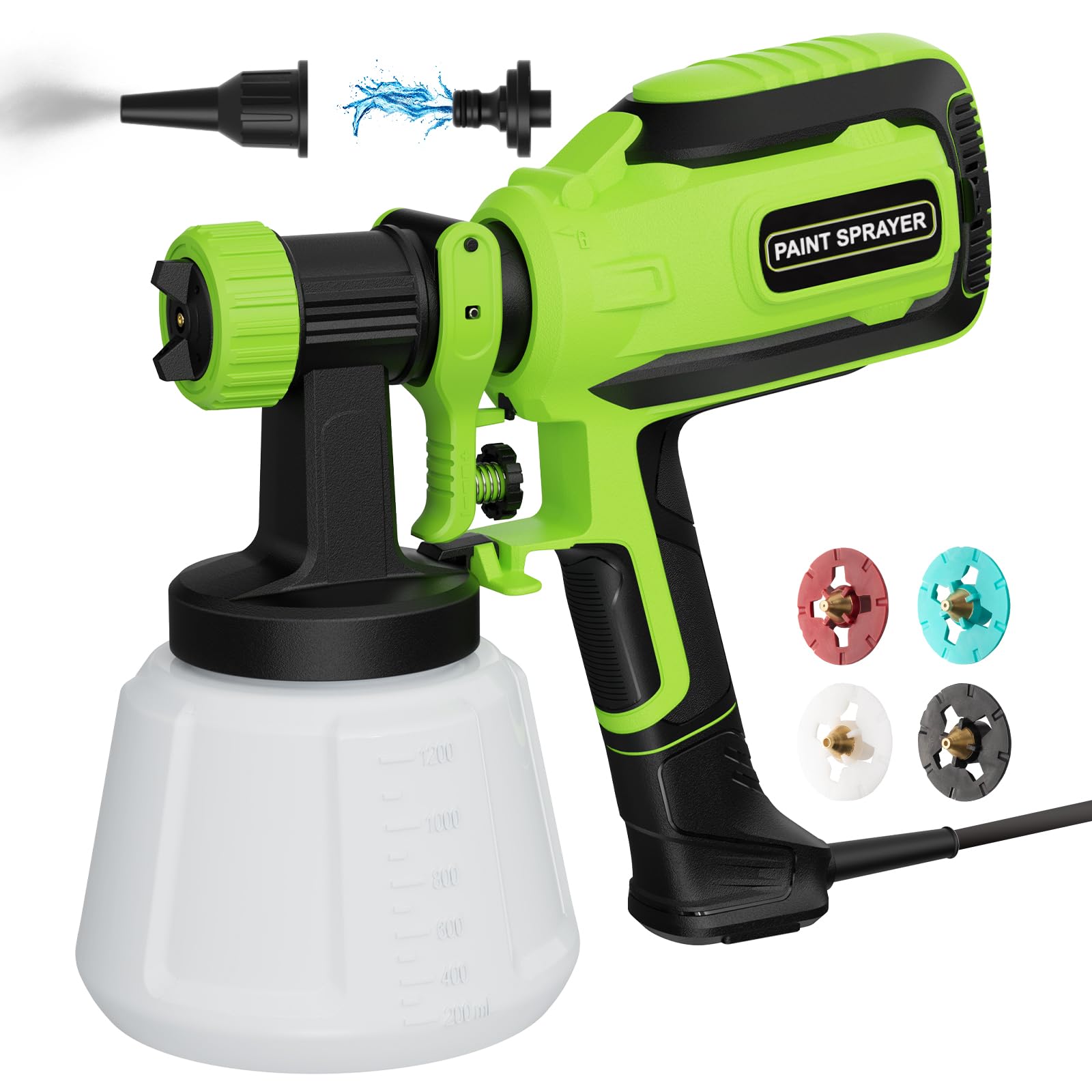 Paint-Sprayer, 700W HVLP Spray Gun with Cleaning & Blowing Joints, 4 ...