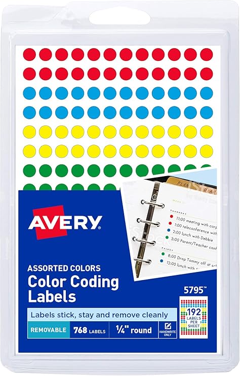 Avery Removable Color Coding Labels, 0.25 Inches, Assorted, Round, Pack ...