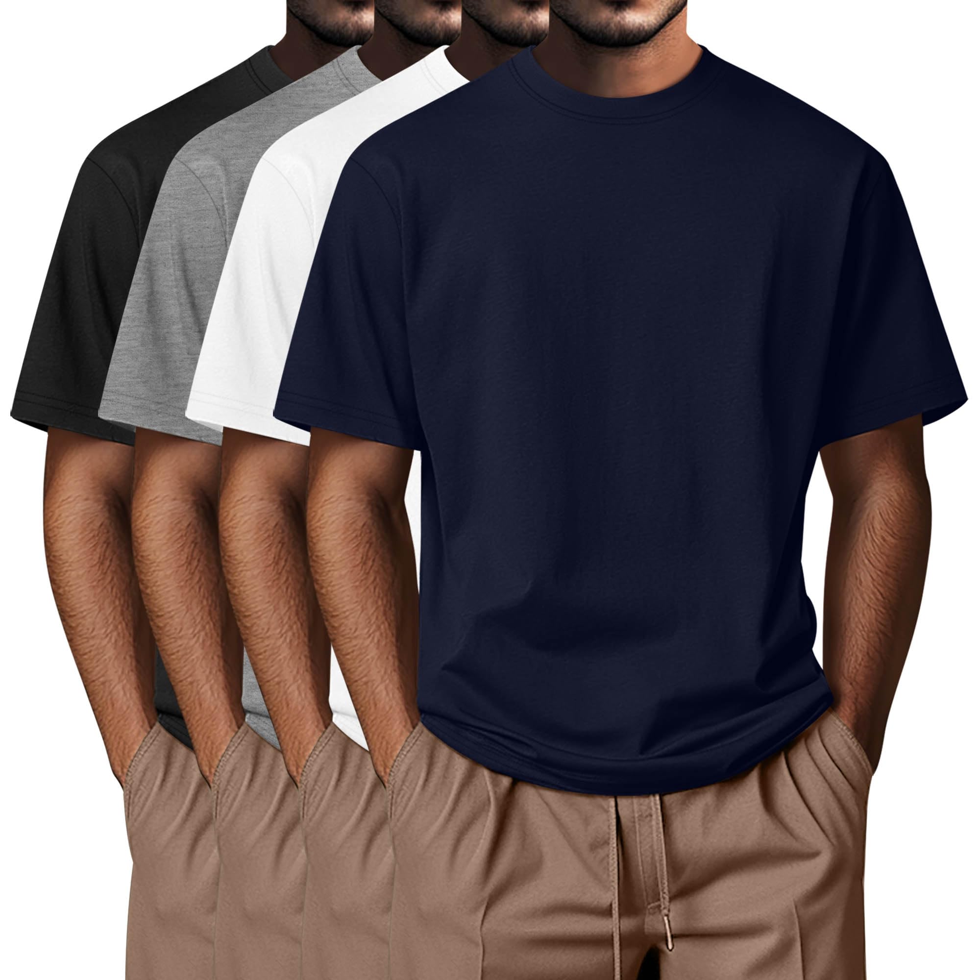 Neer 4 Pack Men's Big and Tall Shirts Summer Cotton Short Sleeve Tee ...