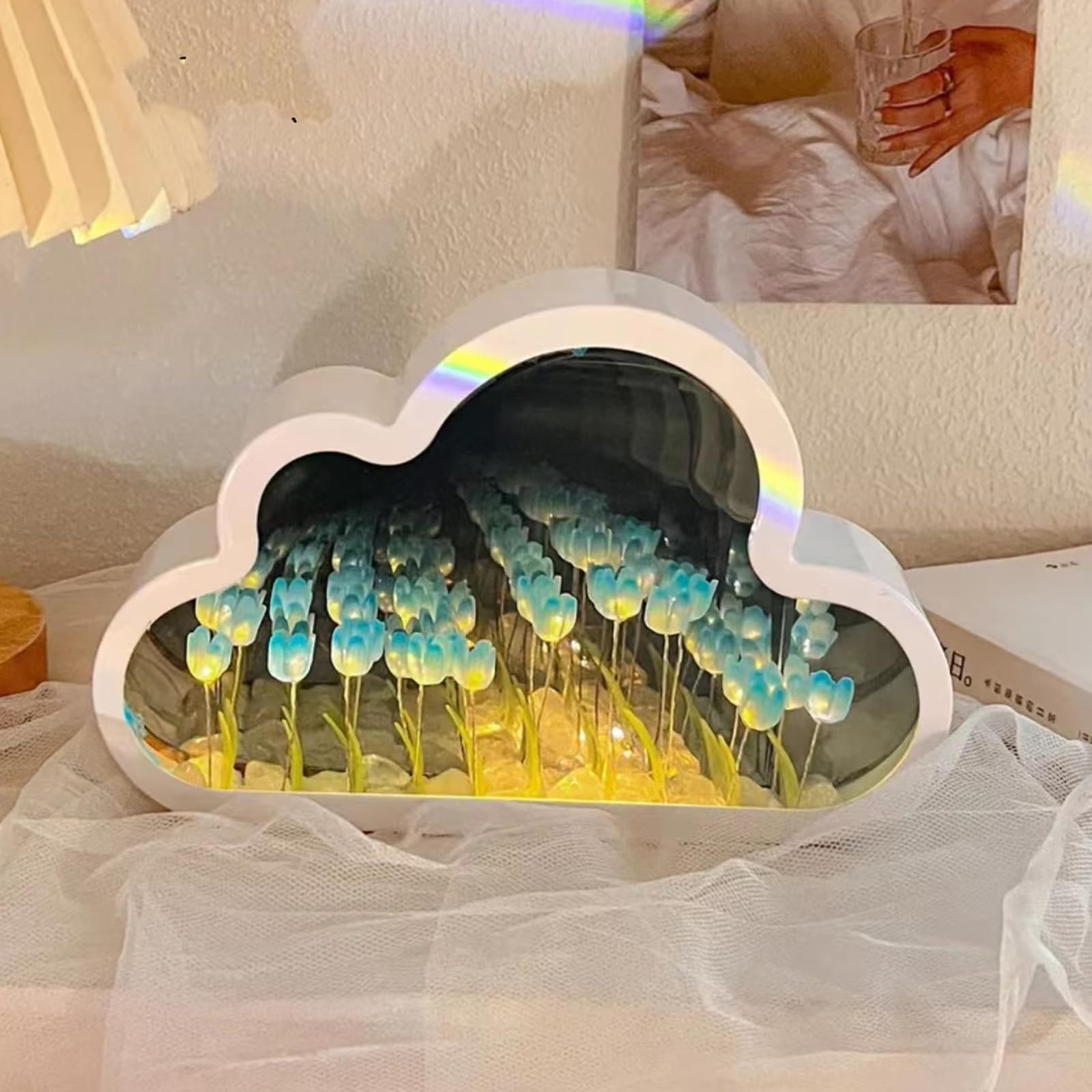 Neioaas 20 Flower Cloud Tulip Mirror Night Light - DIY Tulip Night Light,LED Lamp Bedroom Decor ...