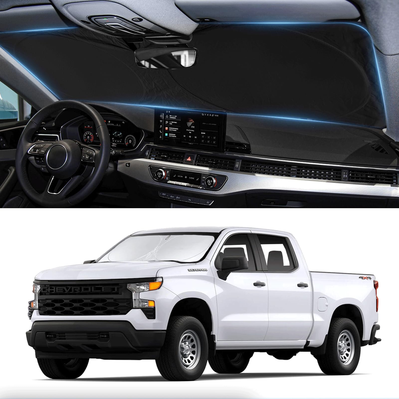 for Silverado Windshield Sun Shade Sunshade for 2019-2025 Chevy ...