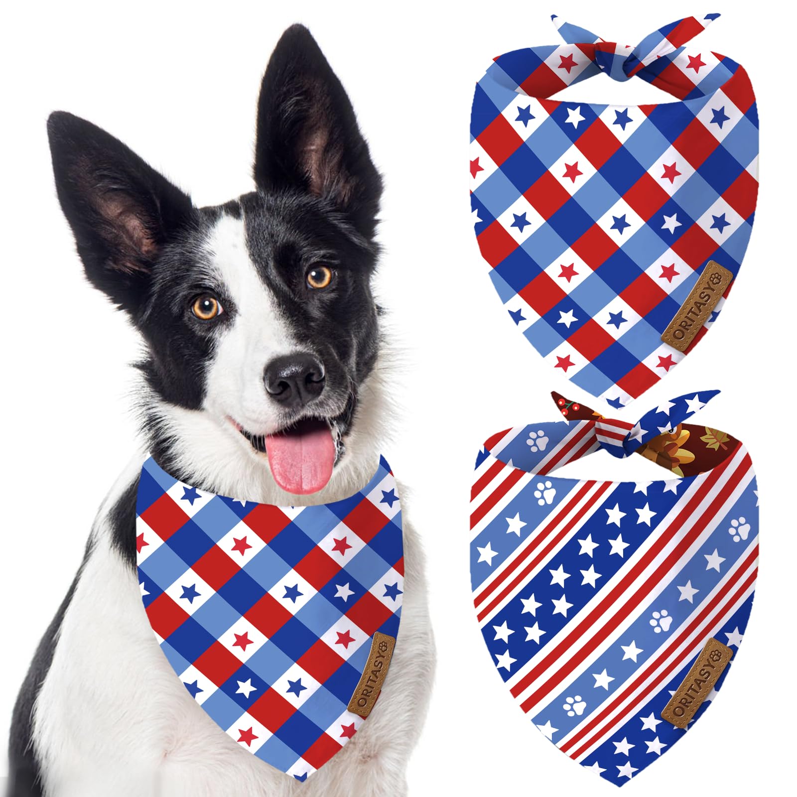 Oritasy 4th of July Patriotic Dog Bandanas, 2-Pack Triangle Reversible ...