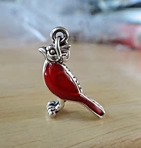 Amazon.com: Sterling Silver 3D 23x20mm Solid Red Enamel Cardinal Bird ...