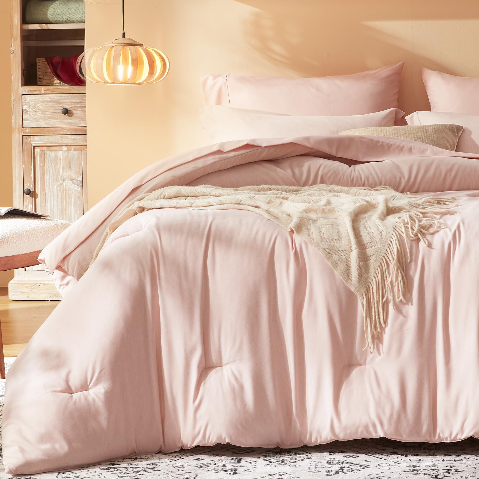 UNILIBRA King Comforter Set 7 Pieces Bed in a Bag - Light Pink King ...