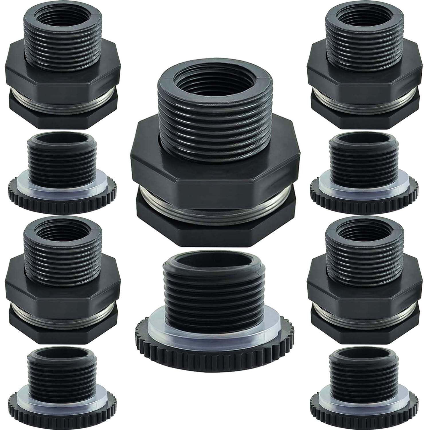 YSIL PVC Bulkhead Fitting 3/4 Inch Female Water Tank Connector with Plugs Pipe Fitting for 1-1/2 ...