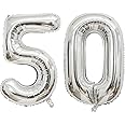 Amazon.com: Giant Silver Number 50 Balloons, 40 Inch Jumbo Number 50 ...