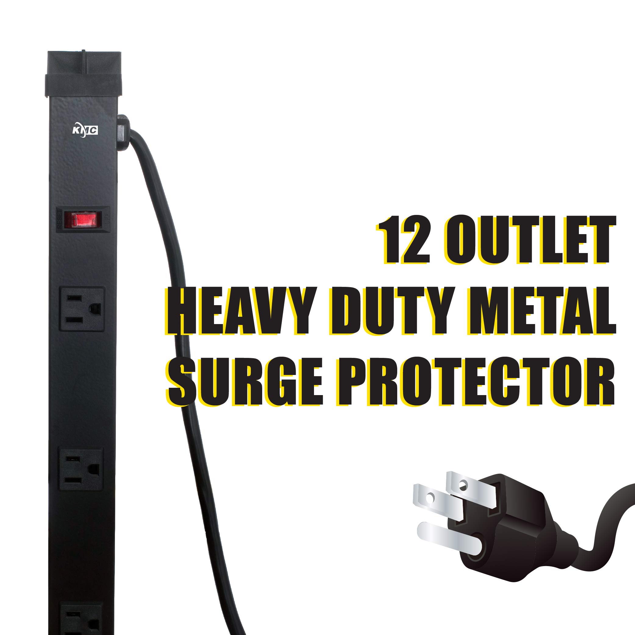 KMC 12 Outlet Heavy Duty Metal Surge Protector Power Strip with 6-Foot ...