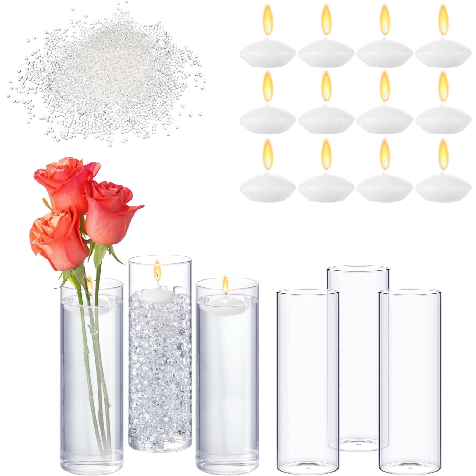 Sawysine 6 Pieces 6 Inch High Glass Cylinder Vases and 12 Pcs White ...