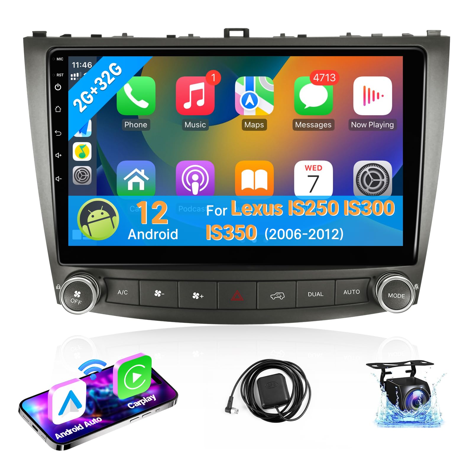 Leadfan Android 12 Car Stereo Radio for Lexus IS250 IS300 IS350 2006-2012 Compatible with Apple ...
