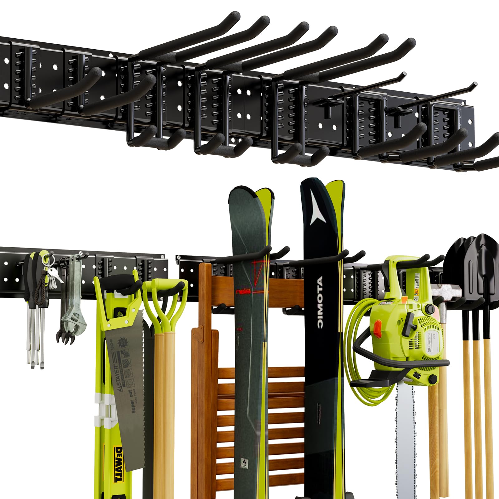 NattyDot Garden Tool Organizer Wall Mount 48inch with 9 Hooks Ski Rack ...
