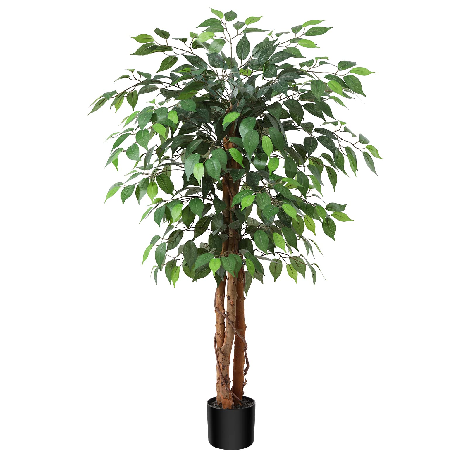 OAKRED 6FT Silk Artificial Ficus Tree with Natural Wood Trunk and ...