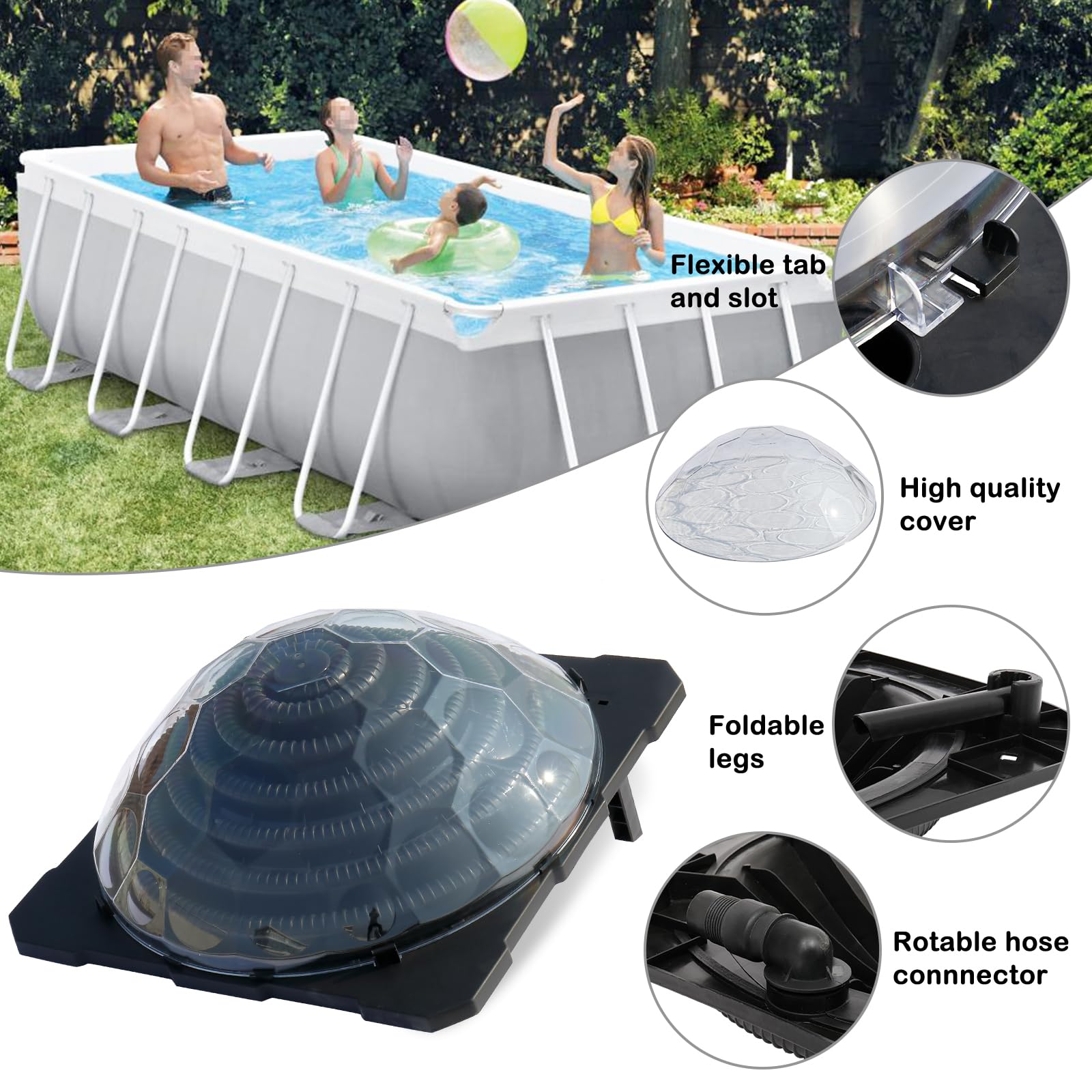 VINGLI Solar Pool Heater Above Ground Domed Solar Powered Swimming Pool ...