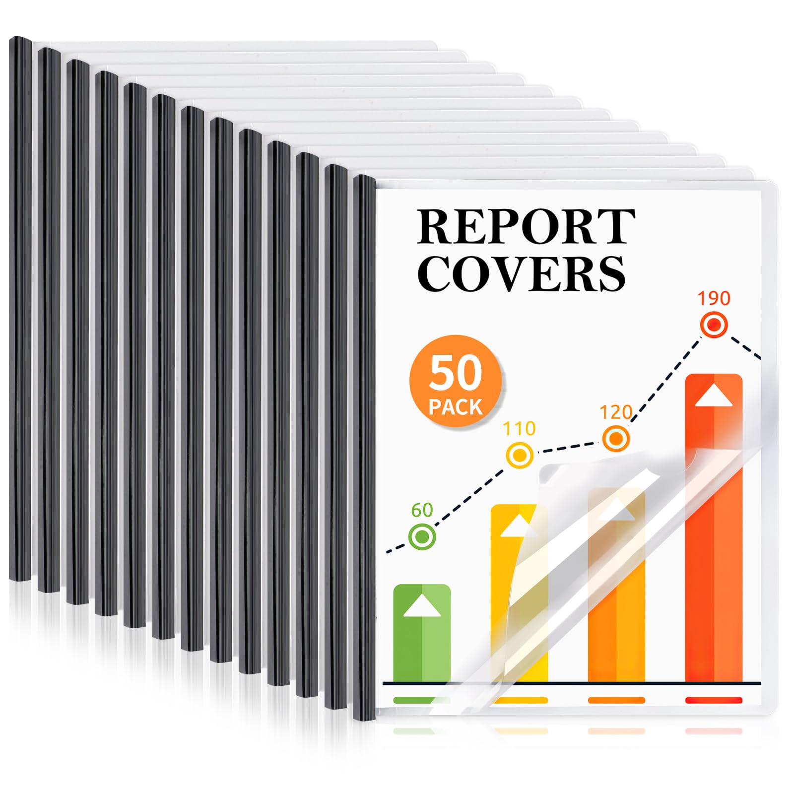 50 Pack Report Covers with Sliding Bar, Clear Report Covers for A4 and ...
