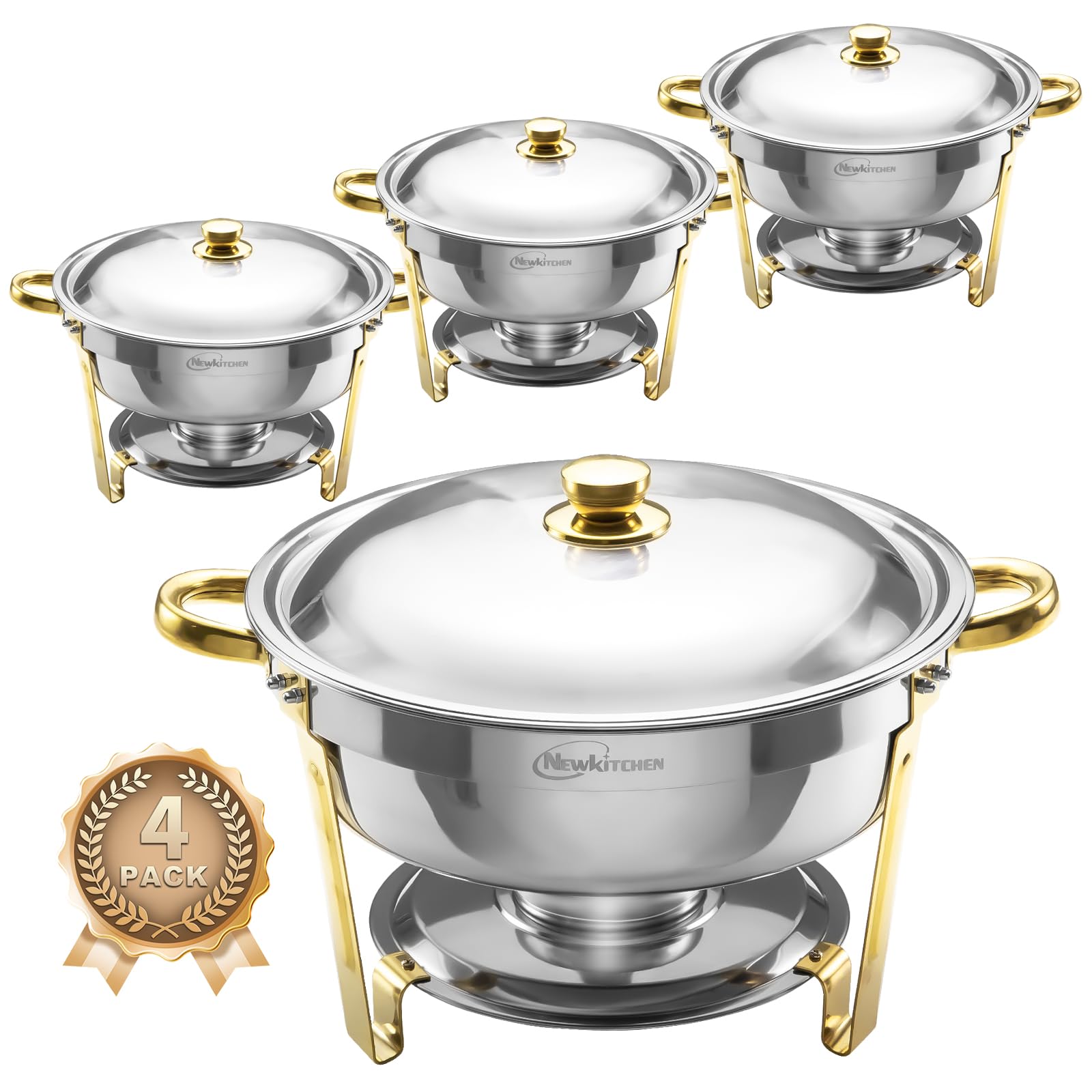 Chafing Dishes for Buffet 4 Pack, 6QT Round Chafing Dishes for Buffet [Elegant Gold and Silver ...